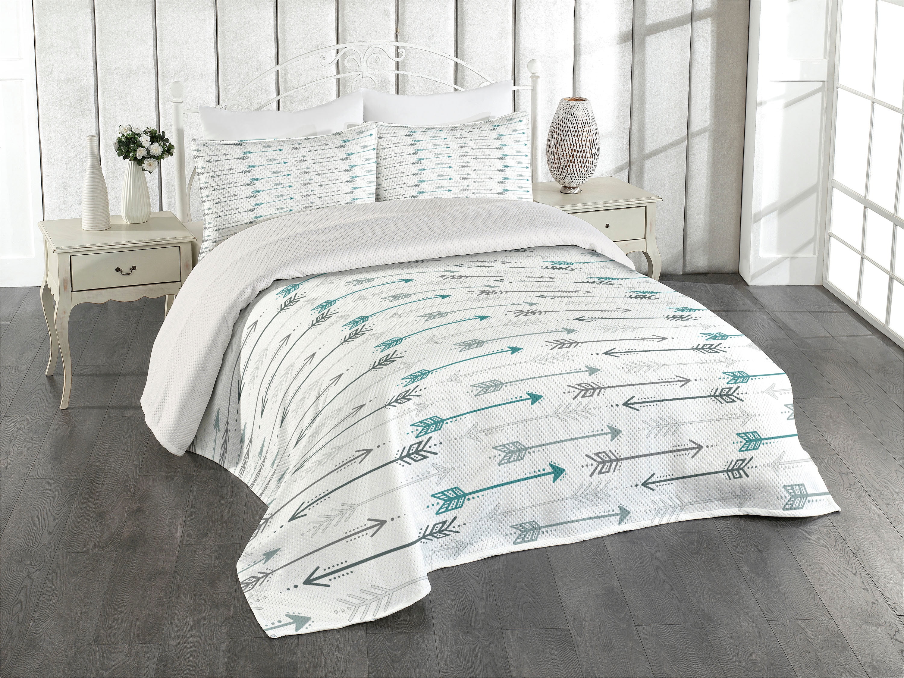 Ambesonne Retro Quilted Coverlet 3 Pcs, Arrow Pattern Horizontal, Queen ...