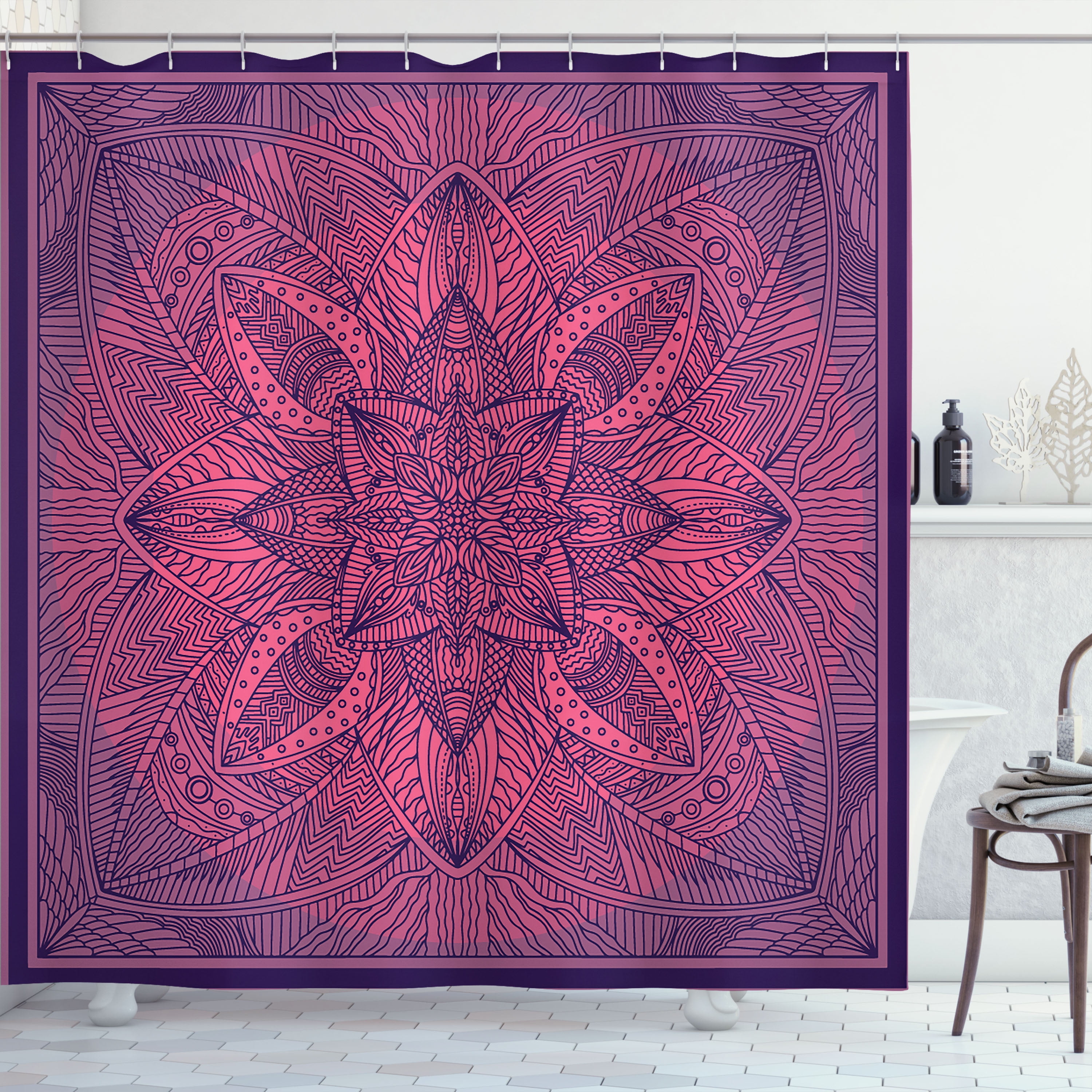 Ambesonne Retro Shower Curtain, Mandala Trippy Floral Boho, 69"Wx70"L ...