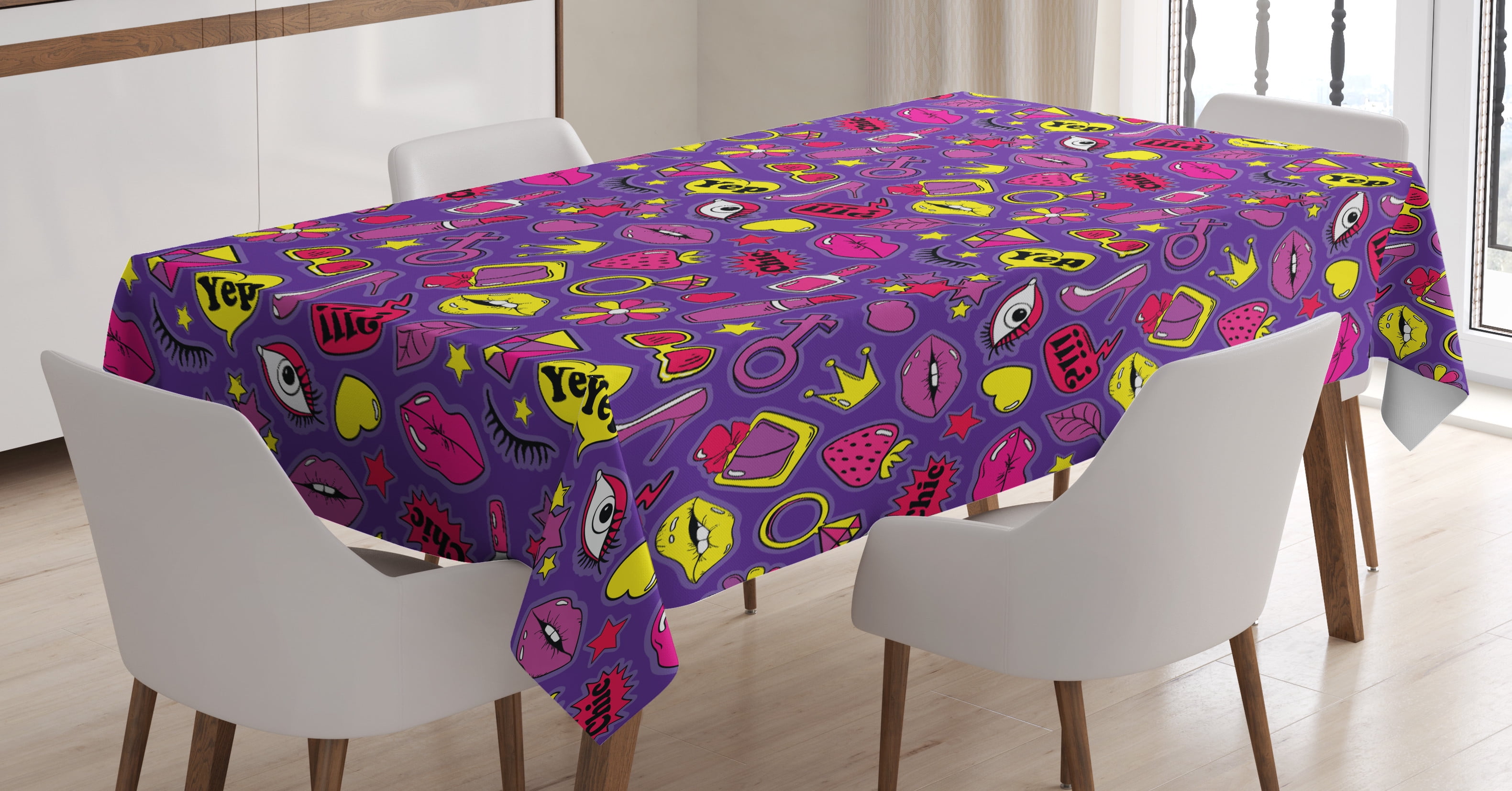Ambesonne Retro Tablecloth Rectangular Table Cover, 90s Cartoon Design ...