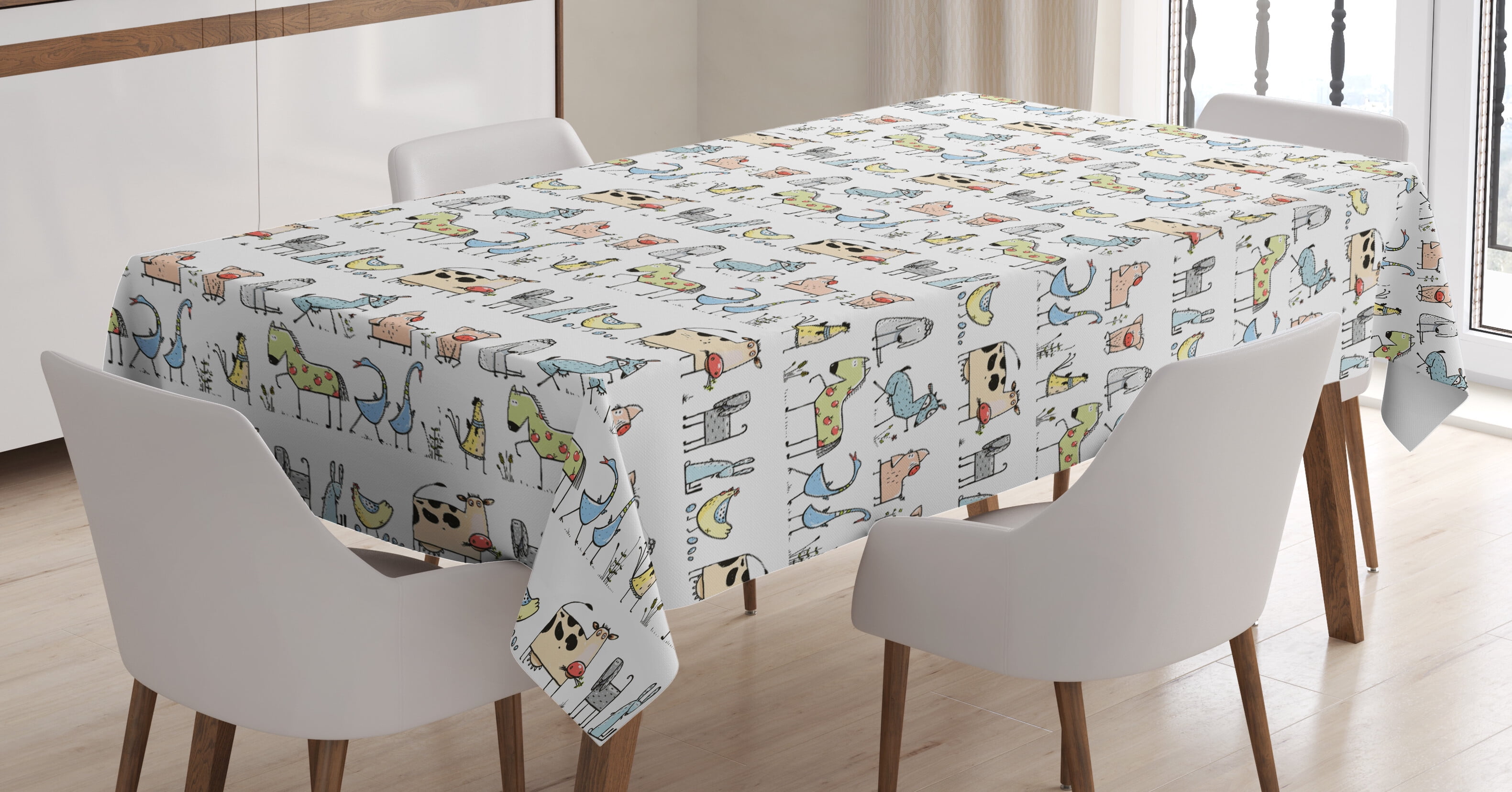 Ambesonne Retro Tablecloth Rectangular Table Cover, Cartoon Village ...