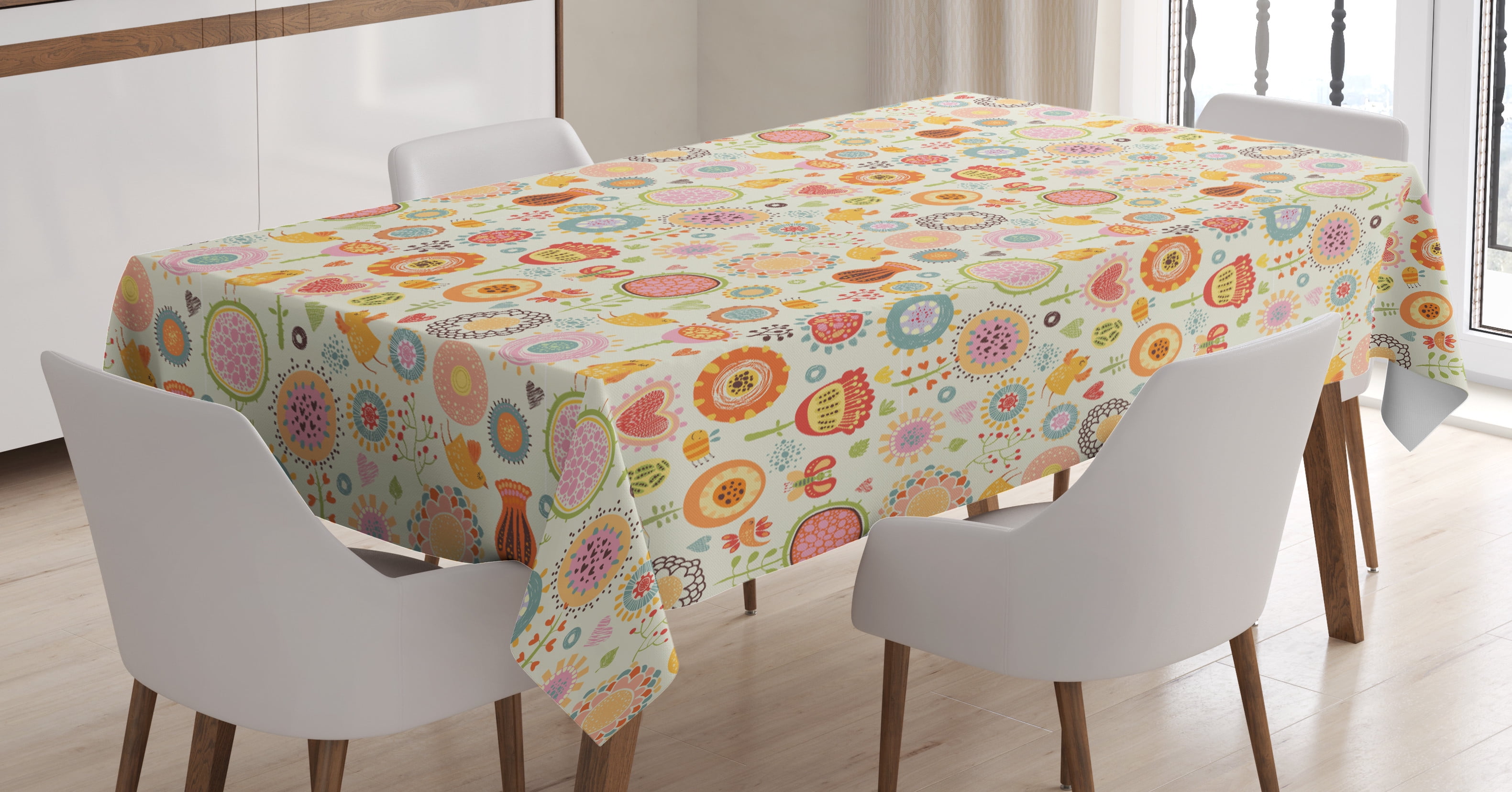 Ambesonne Retro Tablecloth Rectangular Table Cover, Flowers Singing ...