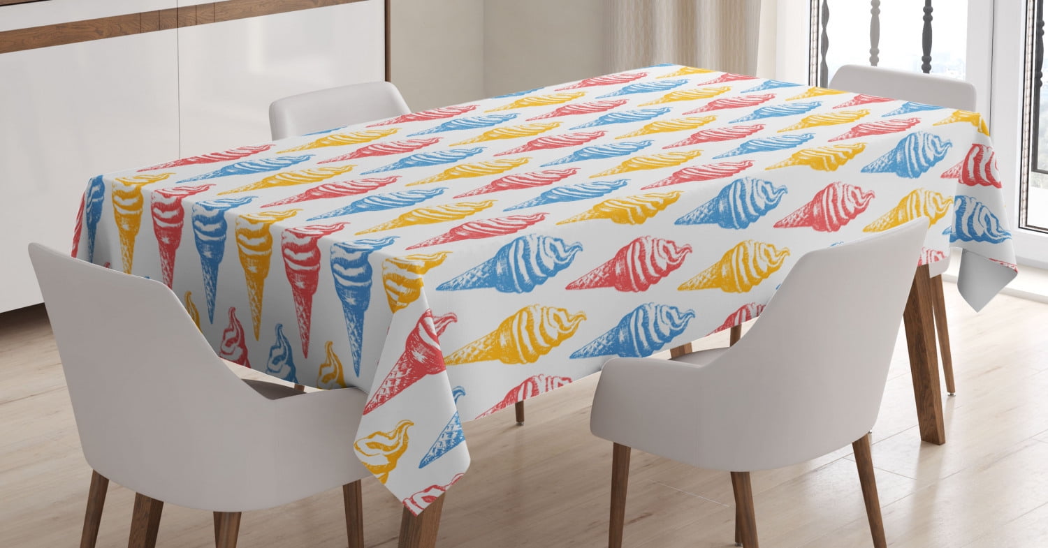 Ambesonne Retro Tablecloth Rectangular Table Cover, Ice Cream Cones 50s ...