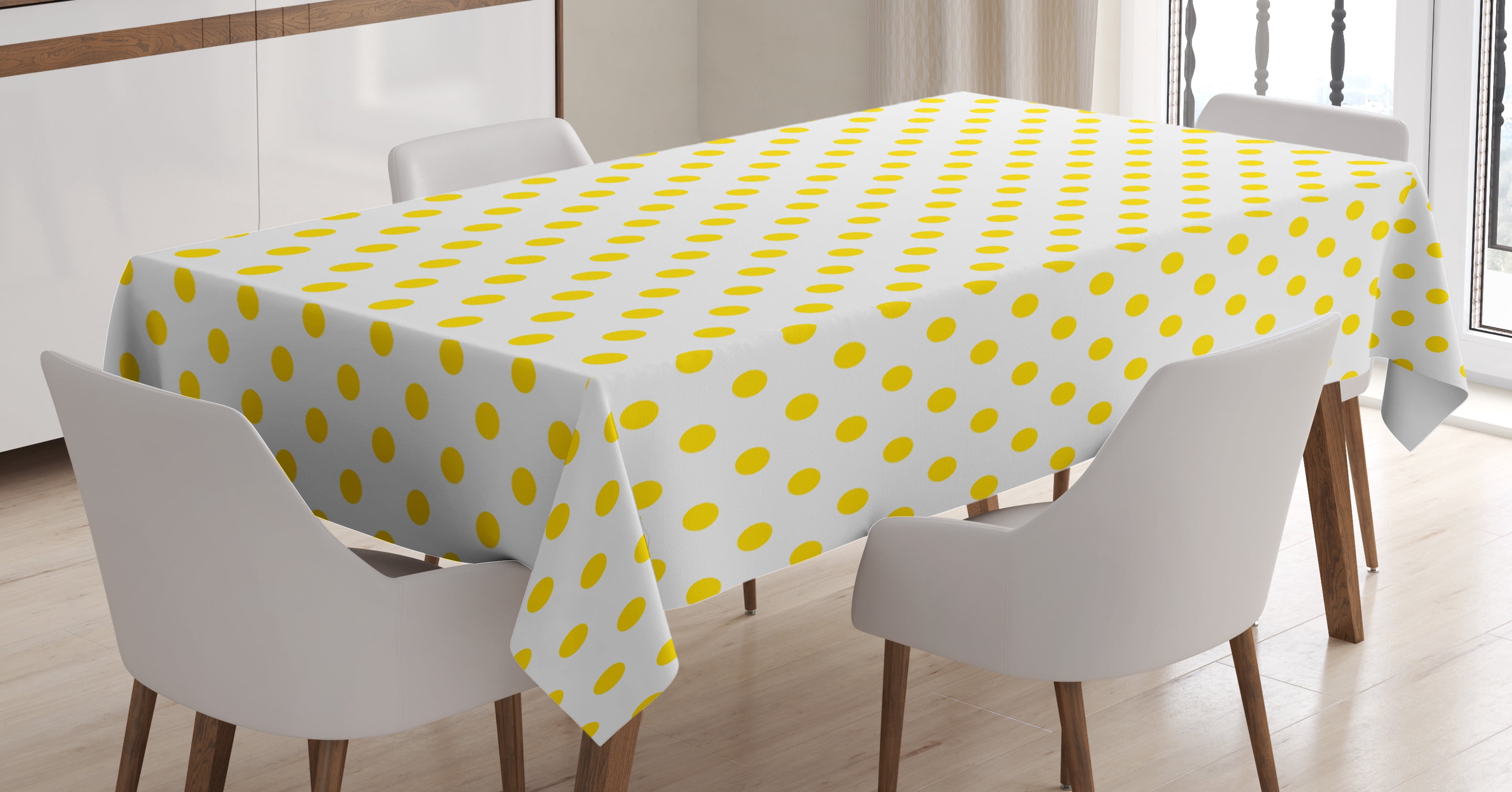 Ambesonne Retro Tablecloth Rectangular Table Cover, Picnic Yellow Spots ...