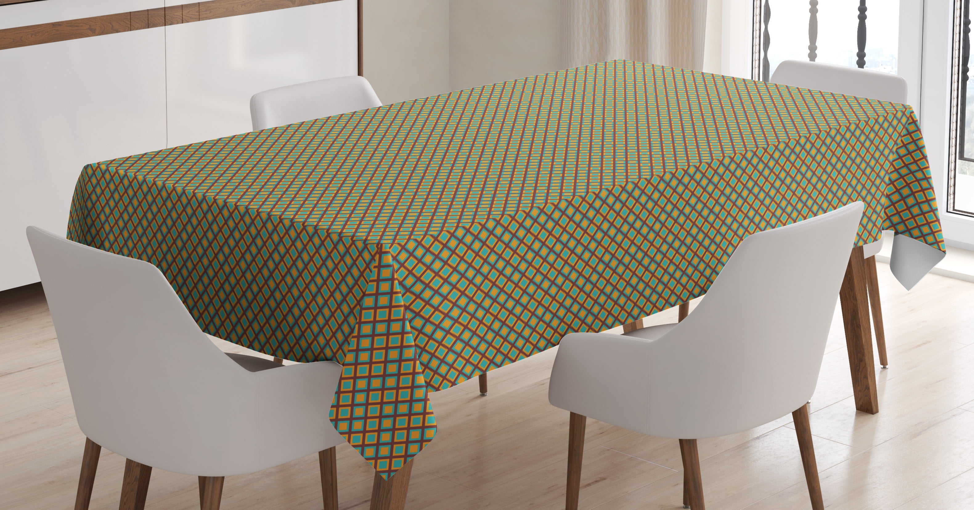 Ambesonne Retro Tablecloth Rectangular Table Cover, Simple Rhombus ...