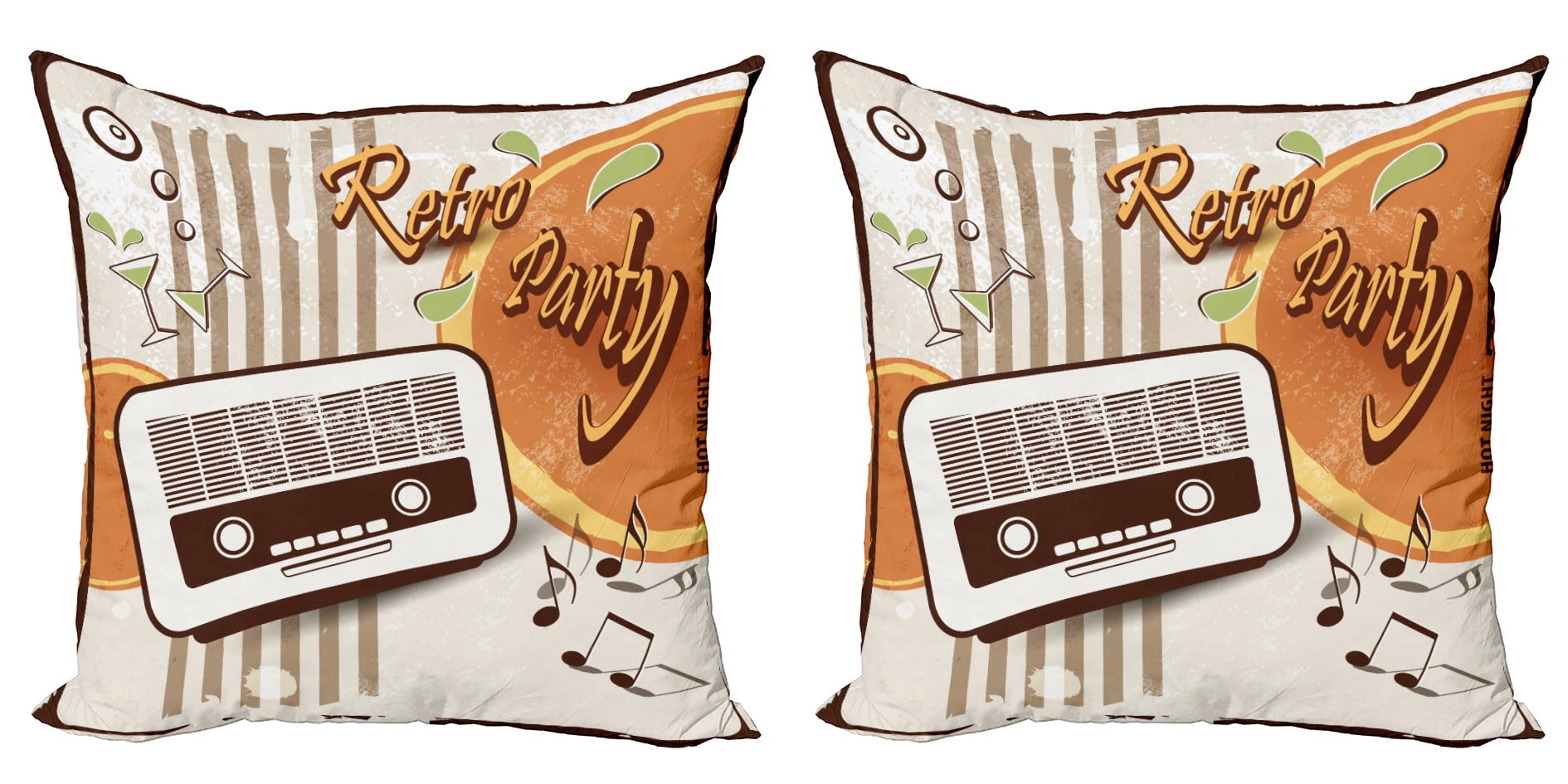 Ambesonne Retro Throw Pillow Cover 2 Pack, Party Art with Old Radio, 18 ...