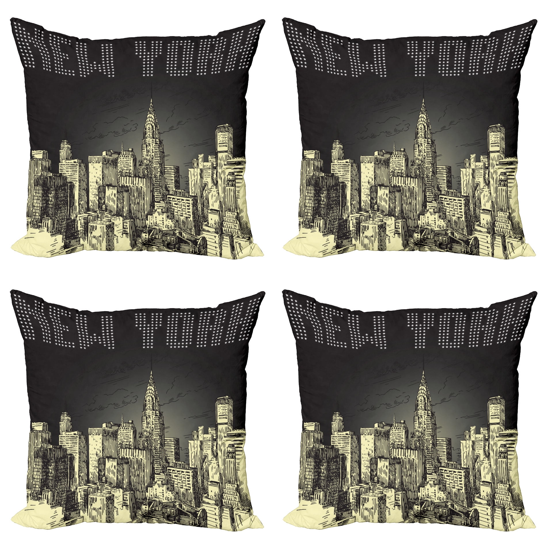 Ambesonne Retro Throw Pillow Cover 4 Pack, Grunge Empire State NYC, 24 ...