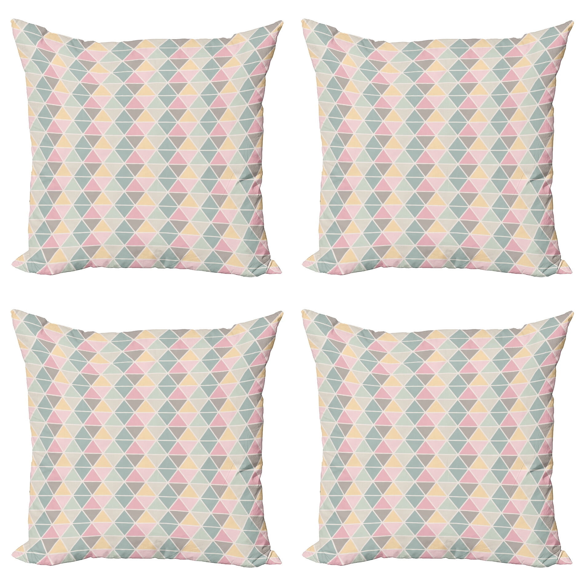 Ambesonne Retro Throw Pillow Cover 4 Pack, Triangle Zig Zag Crackles ...