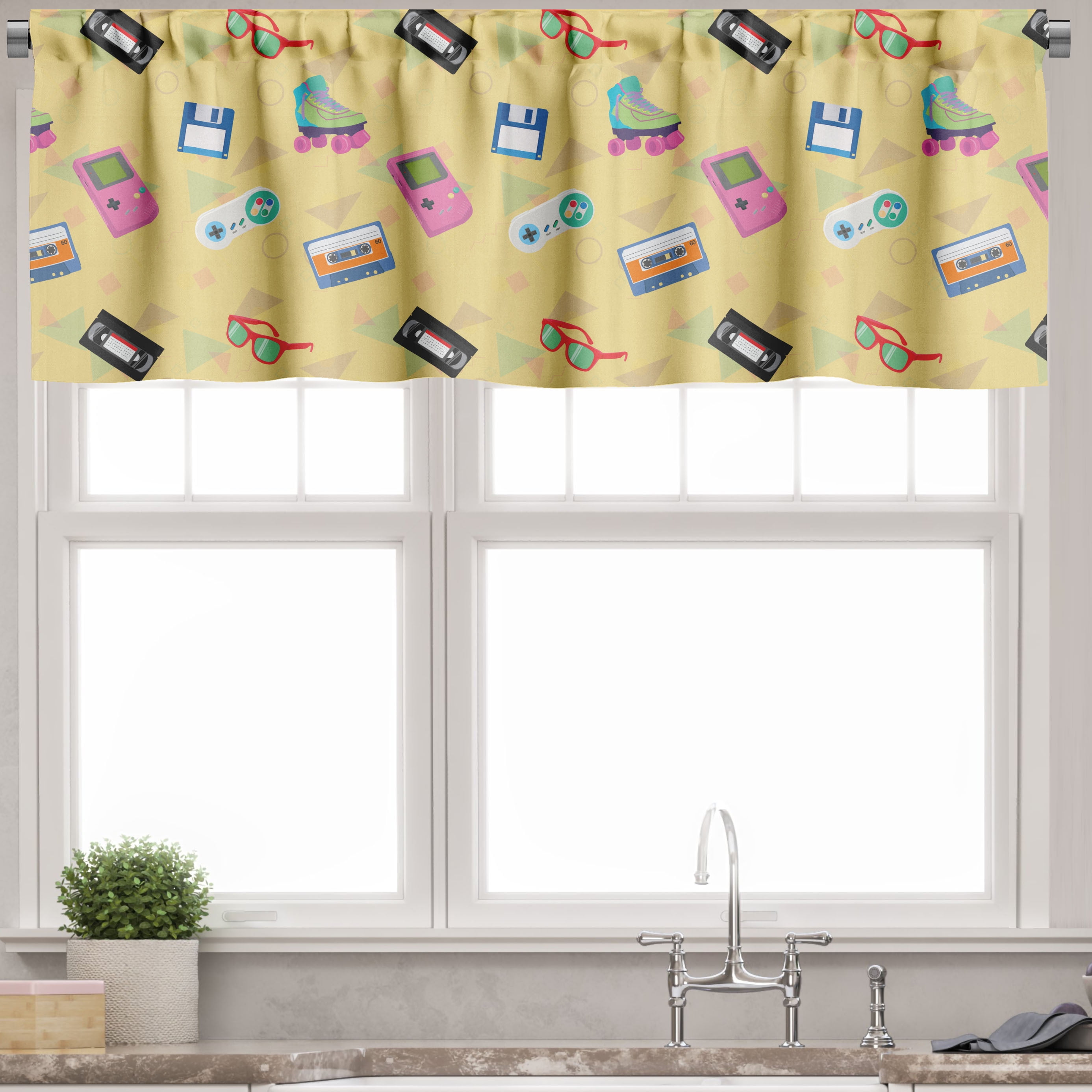 Ambesonne Retro Valance Pack of 2, 90s Theme Memphis Art Motifs, 54"X18 ...