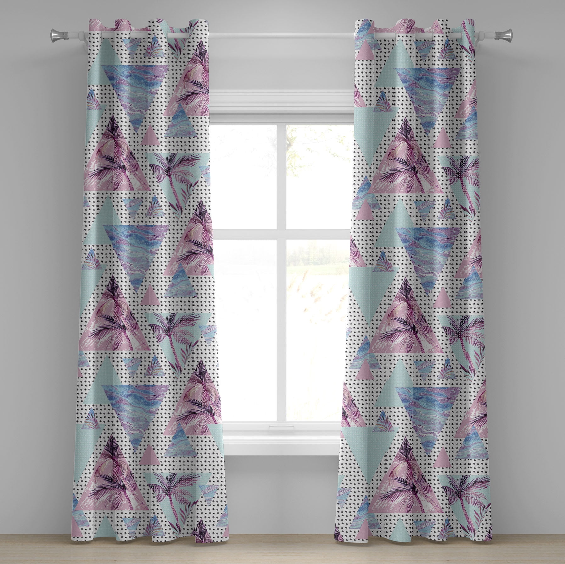 Ambesonne Retro Wave Grommet Curtain, 90s Palm Tree Polka Dots, 50"x108 ...