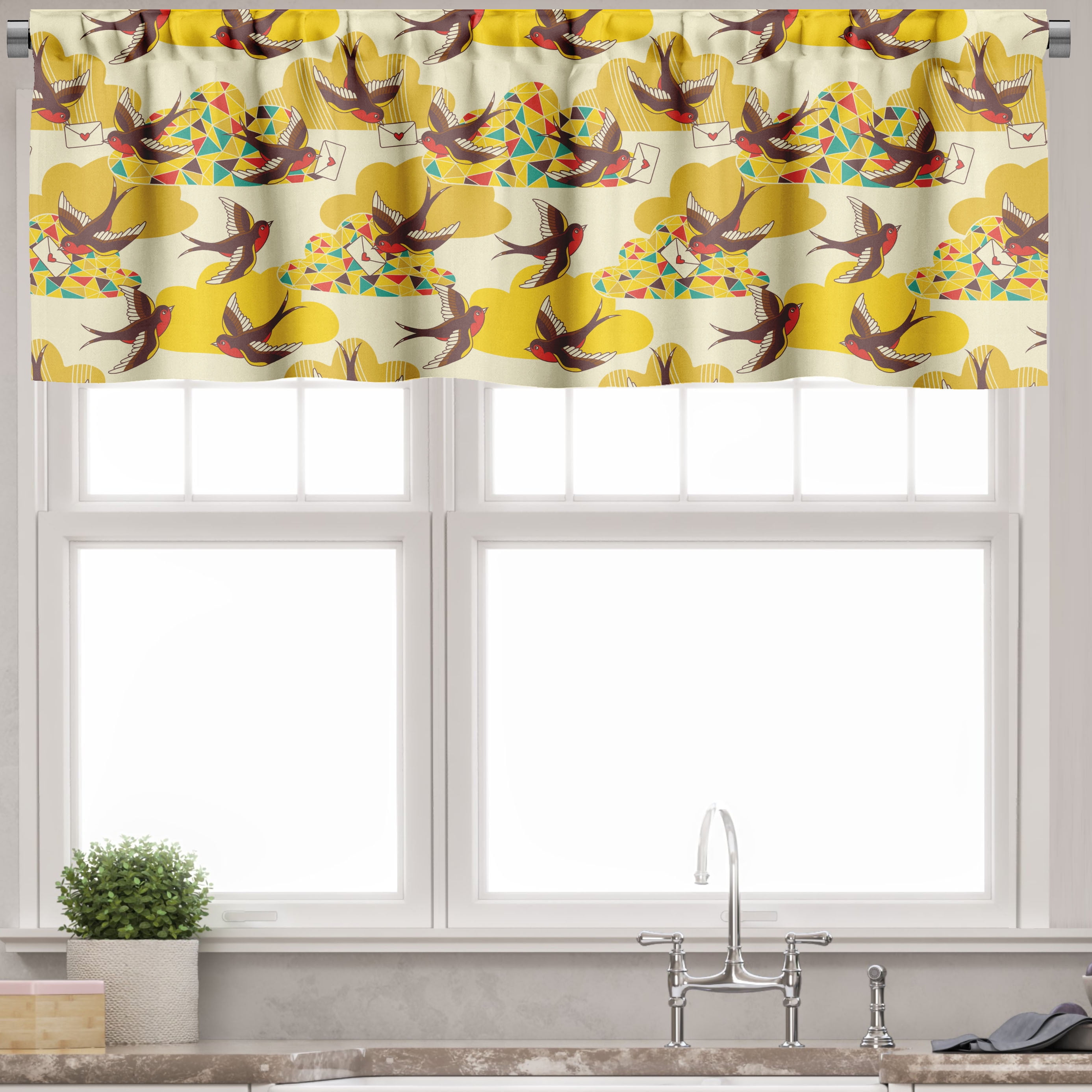 Ambesonne Retro Window Valance, Birds Carrying Letters, 54" X 18 ...