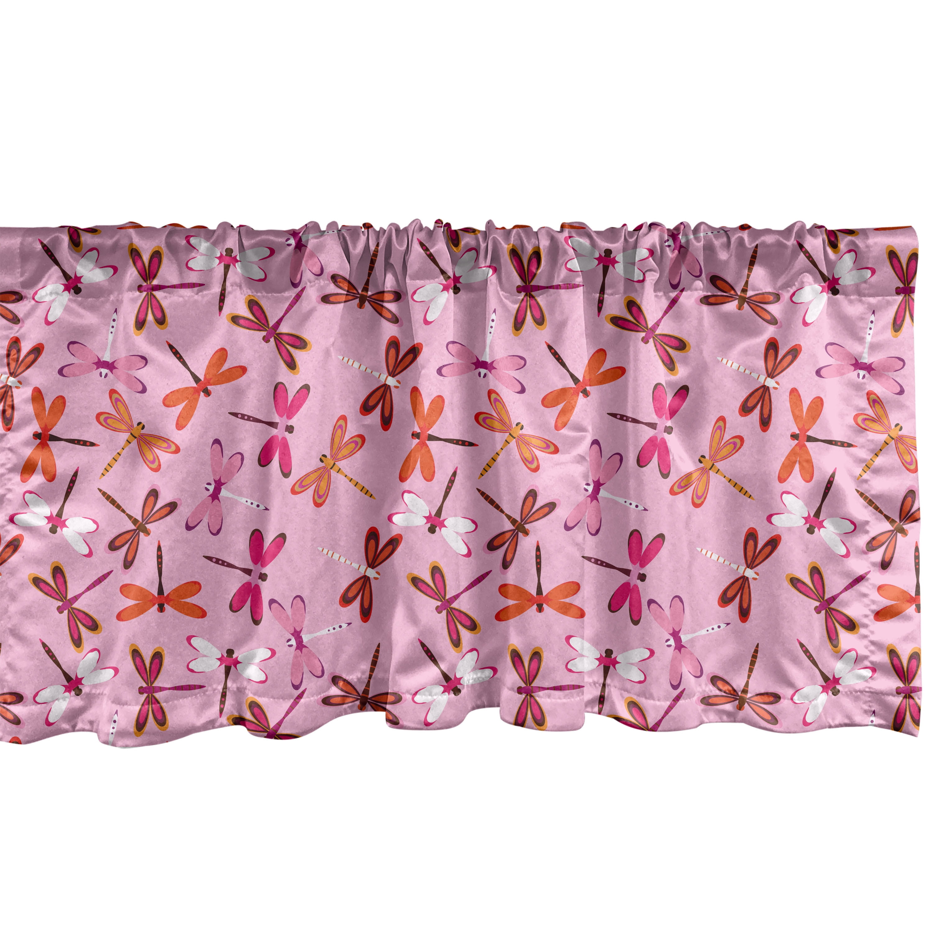 Ambesonne Retro Window Valance, Flying Dragonflies Pattern, 54" X 12 ...
