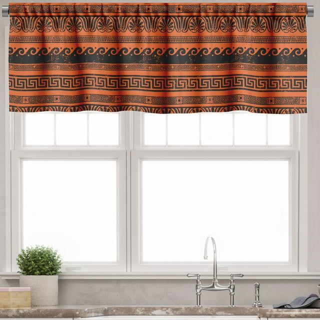 Ambesonne Retro Window Valance Old Border Ornaments 54 X 12 Orange