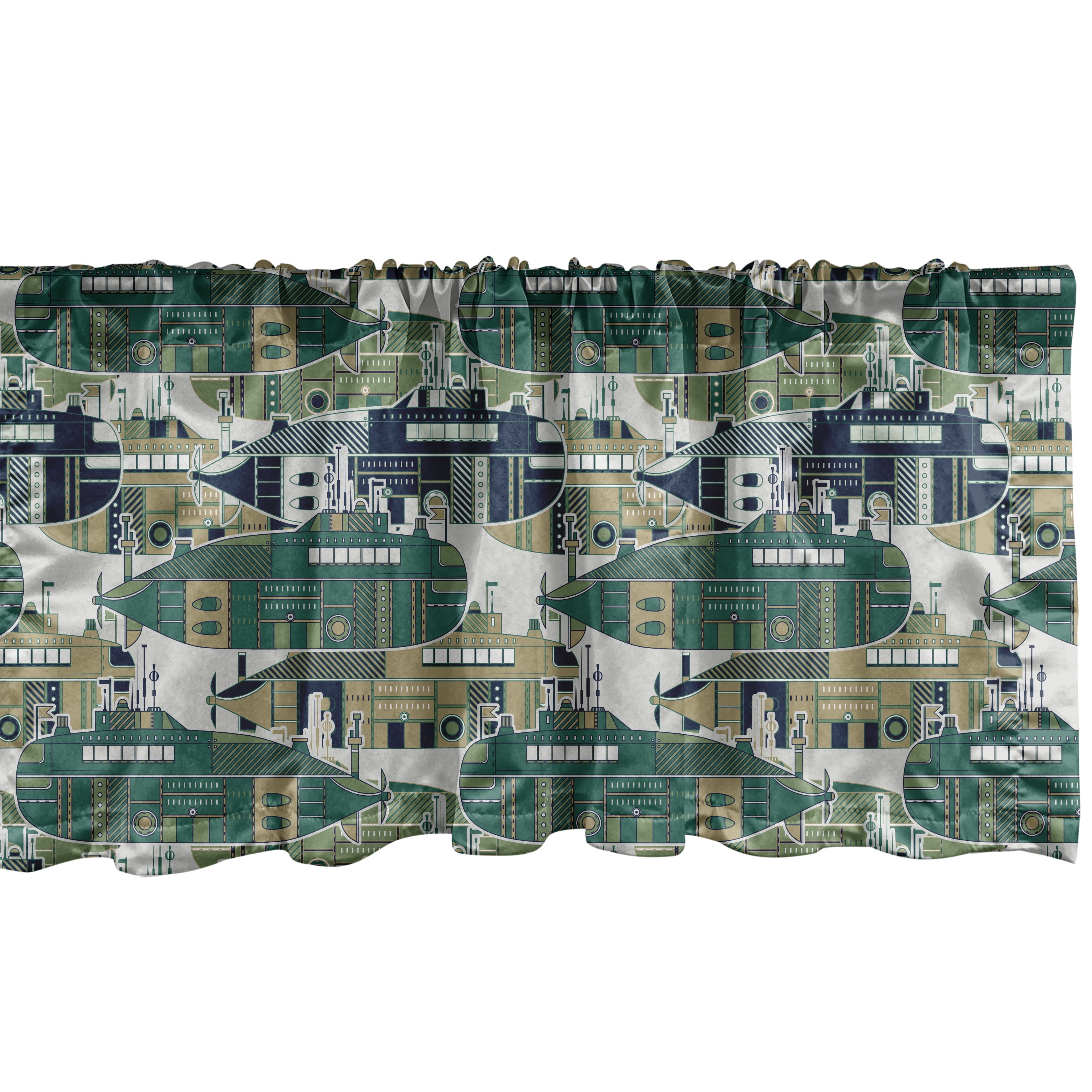 Ambesonne Retro Window Valance, Old School Submarine Concept with ...