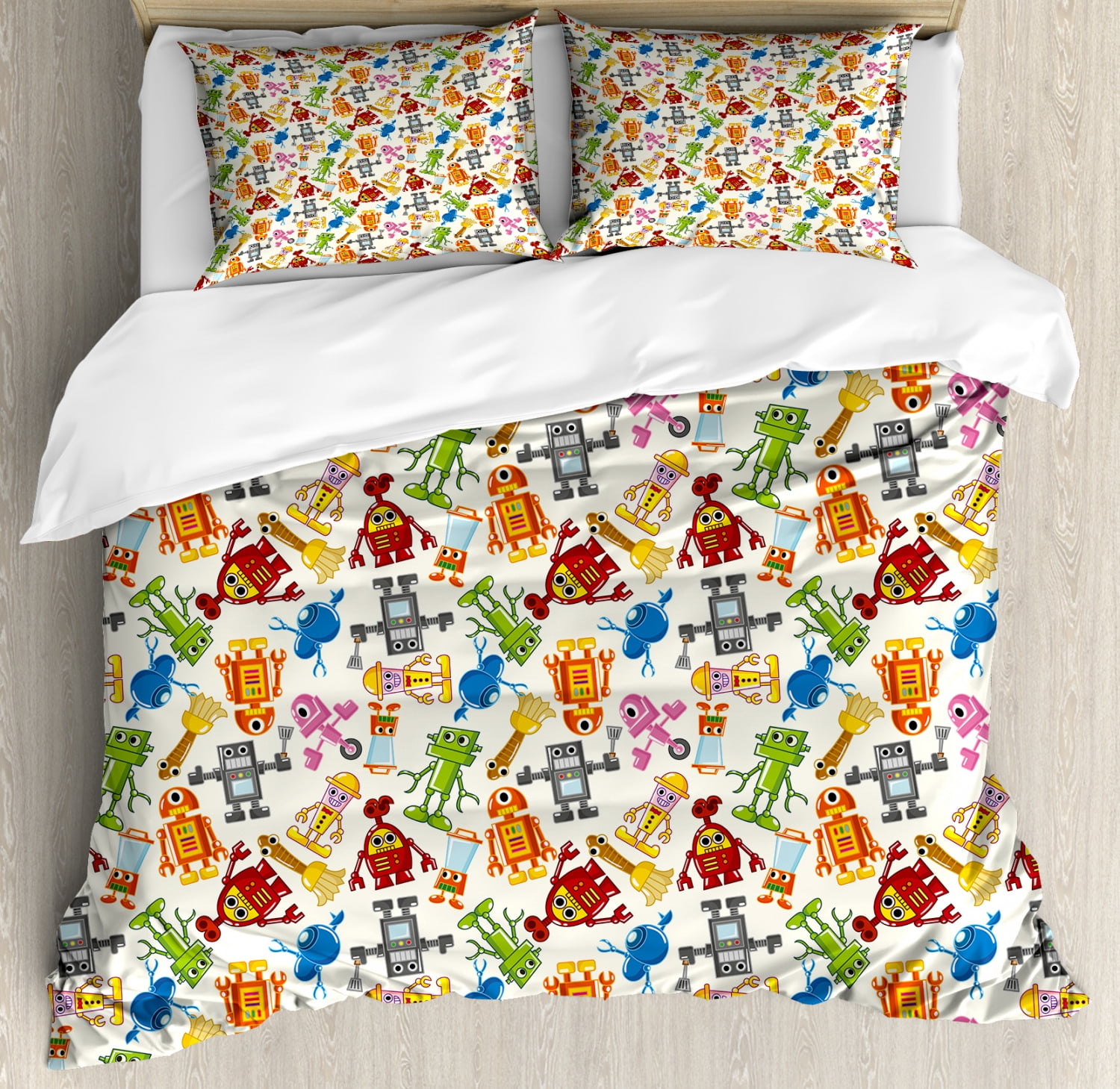 Ambesonne Robot Duvet Cover Set, Boys Cartoon Robot Science, King ...