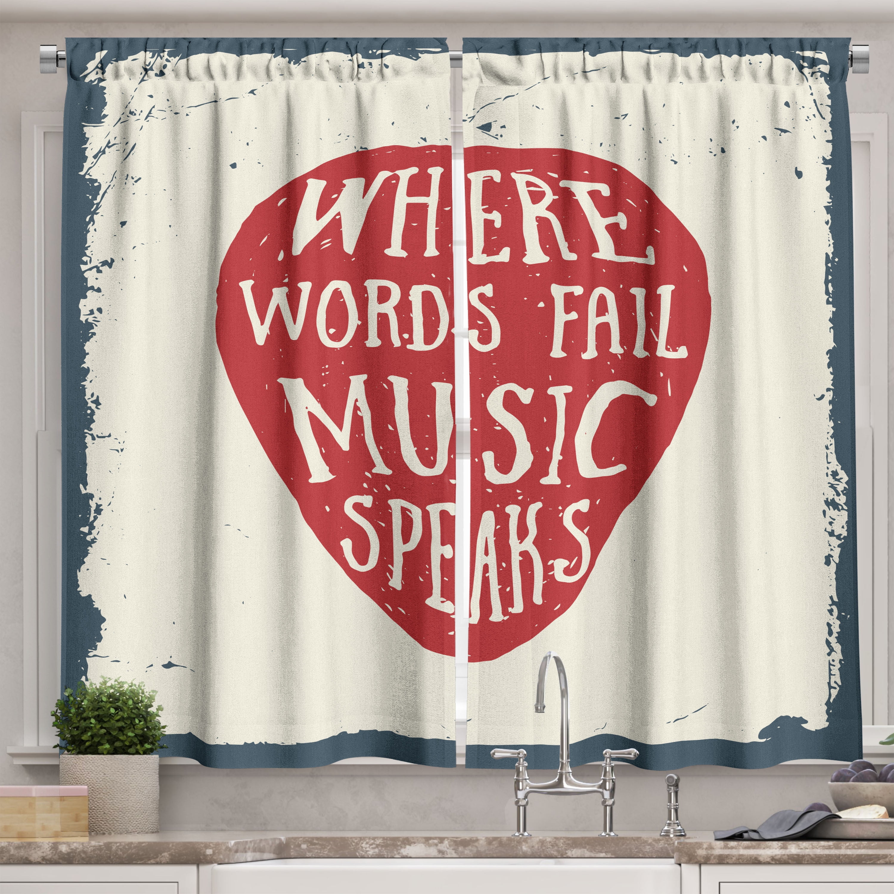 Ambesonne Rock Music Kitchen Curtains, Musical Slogan Pick, 55"x39 ...