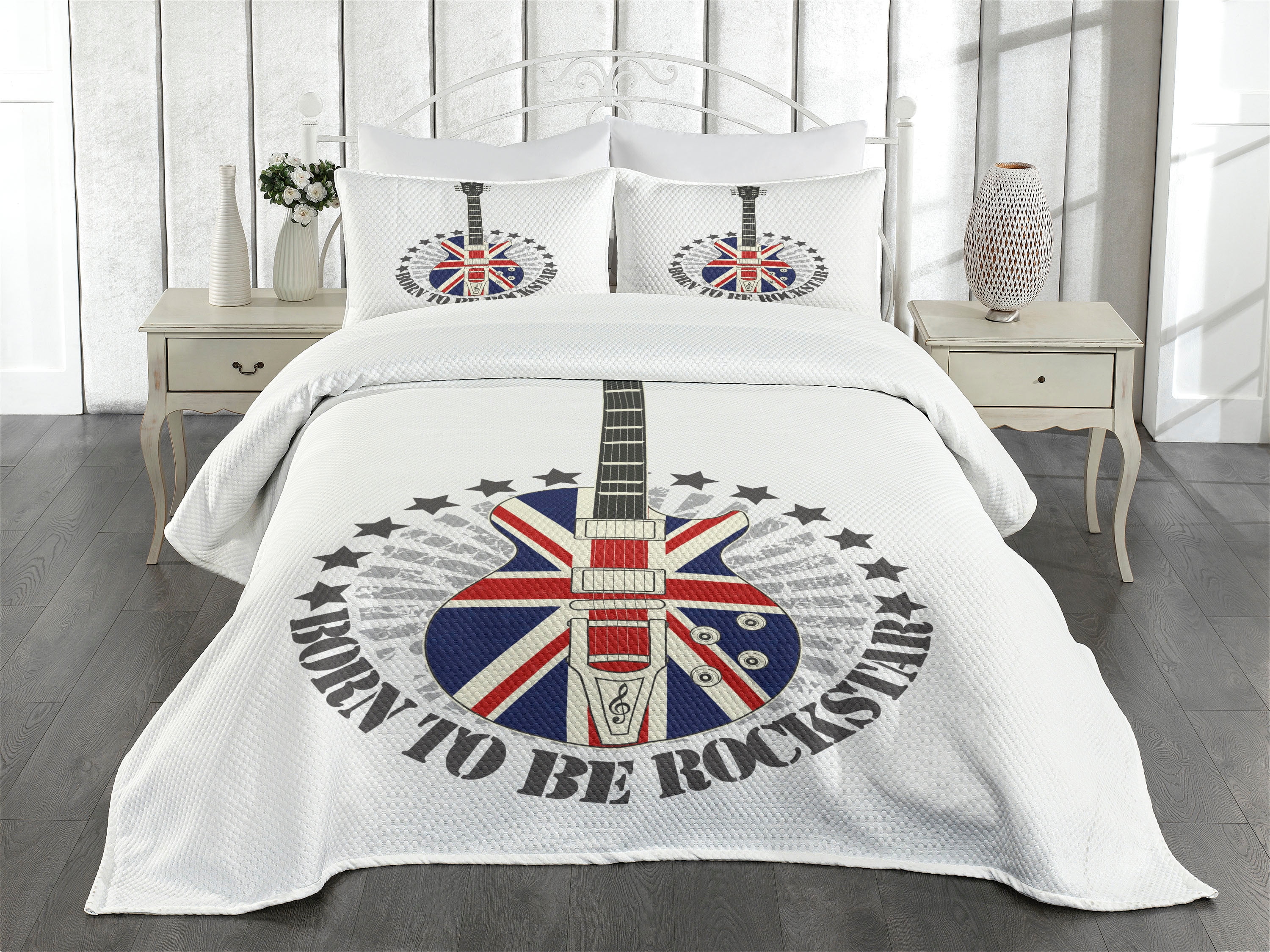 Ambesonne Rock Music Quilted Bedspread Set 3 Pcs, England Flag Guitar ...
