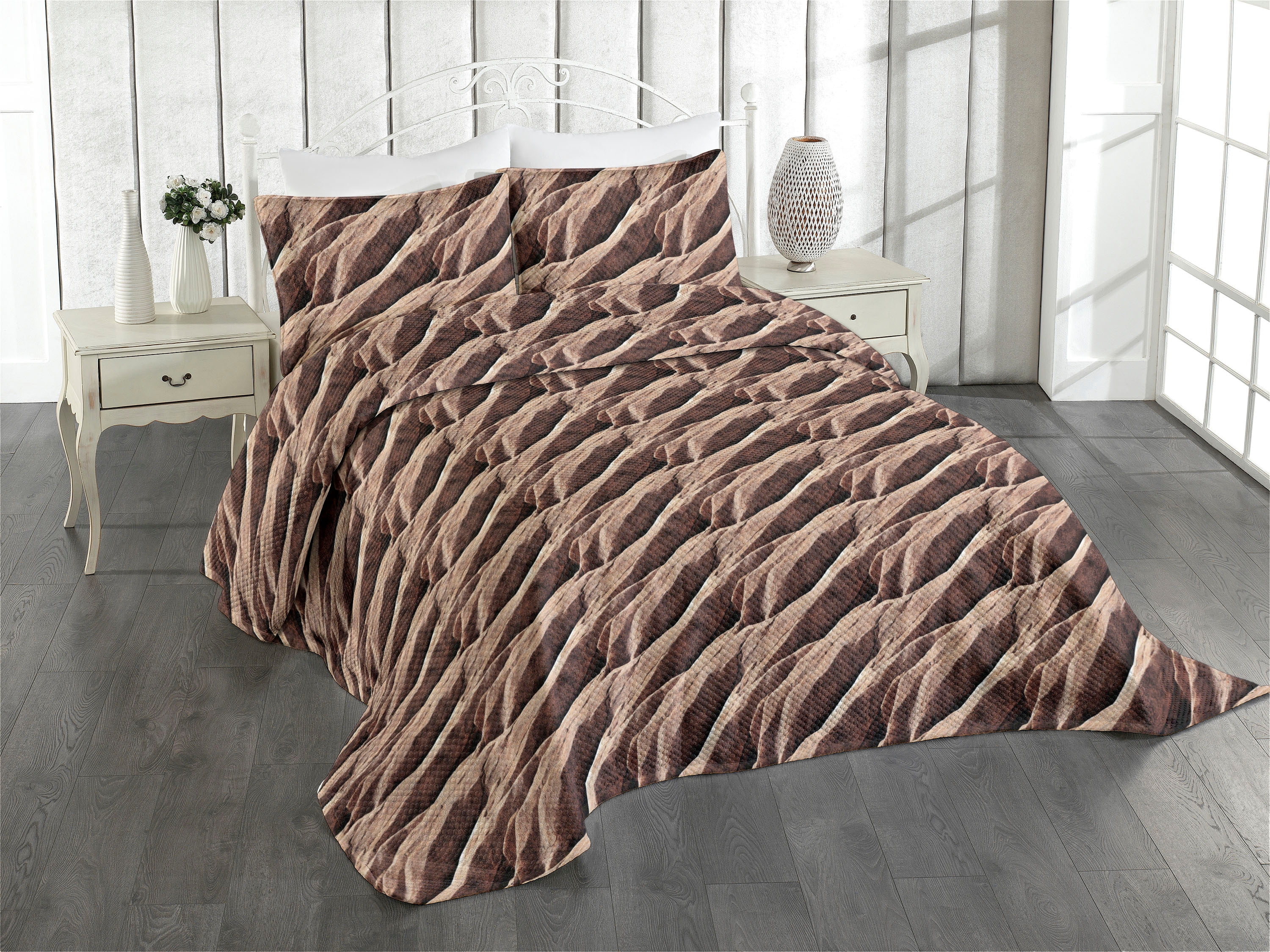 Ambesonne Rock Pattern Quilted Coverlet 2 Pcs, Natural Stone Print ...