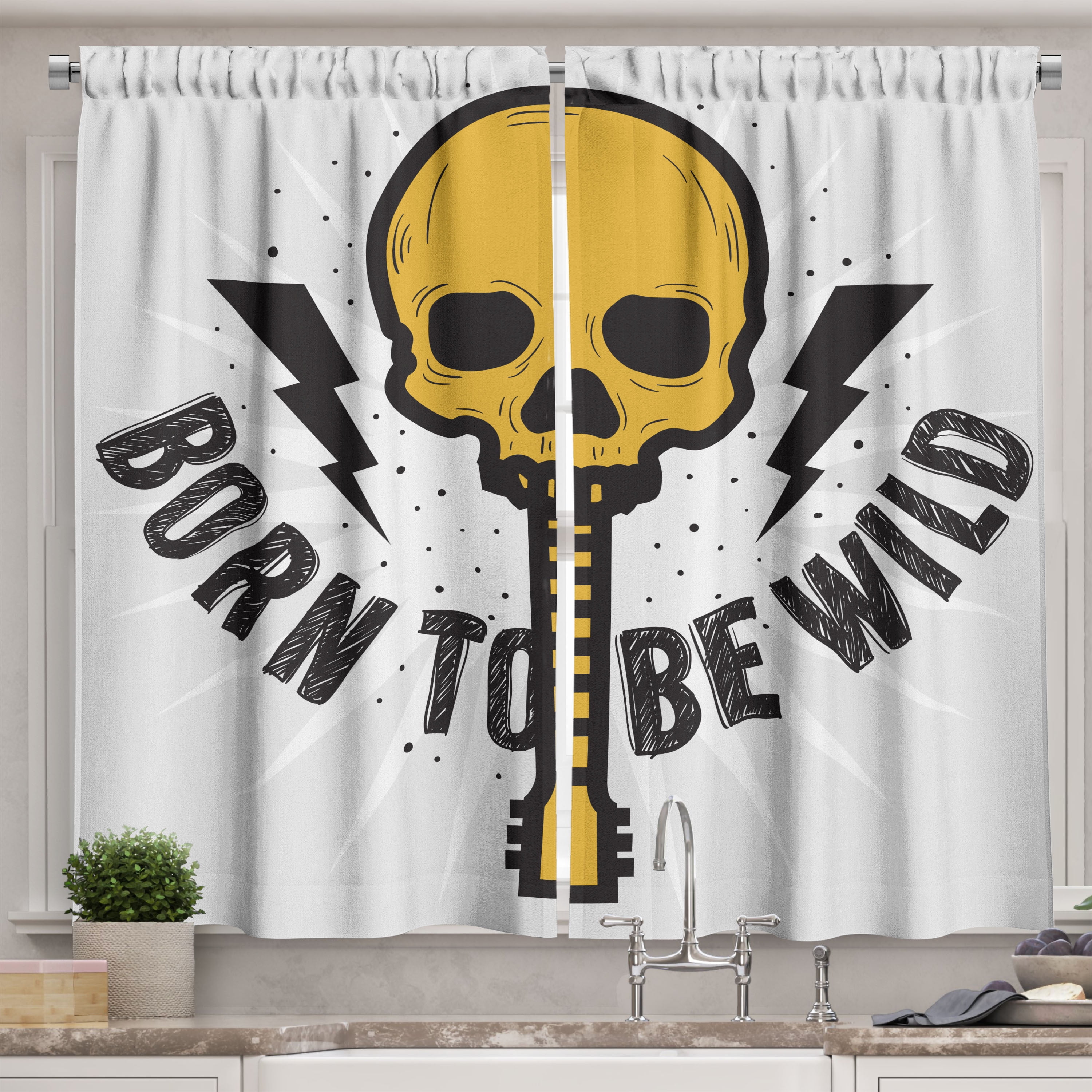 Ambesonne Rock and Roll Kitchen Curtains, Born to Be Wild Text, 55"x39 ...
