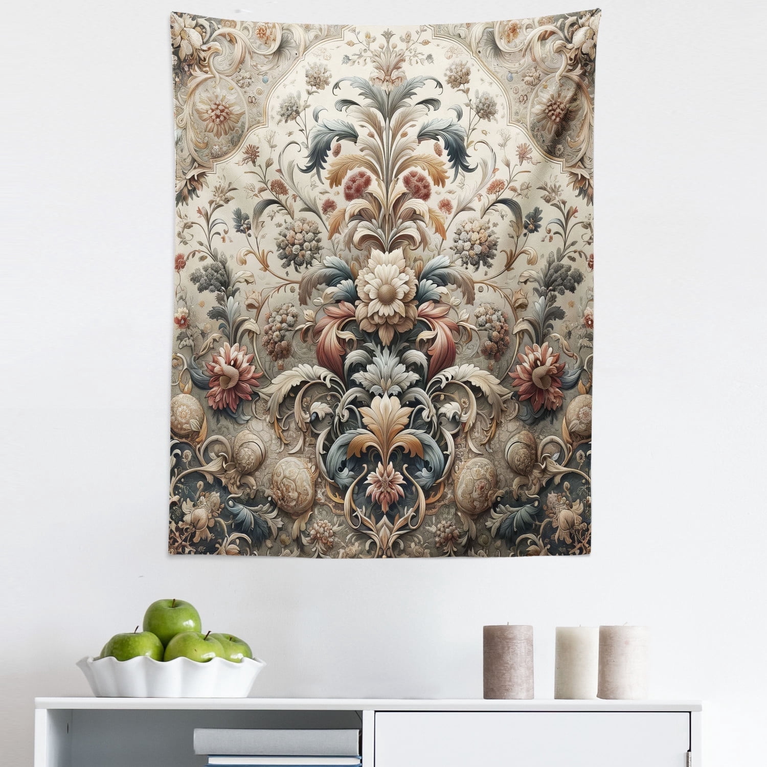 Ambesonne Rococo Wall Hanging Tapestry, Palatial Flowers Posh Ethnic ...