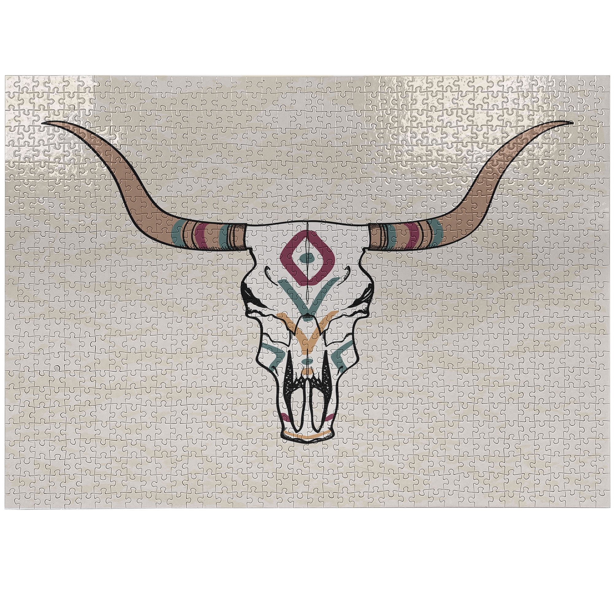 Ambesonne Rodeo Jigsaw Puzzle, Tribal Bull Skull Folkloric, Heirloom ...