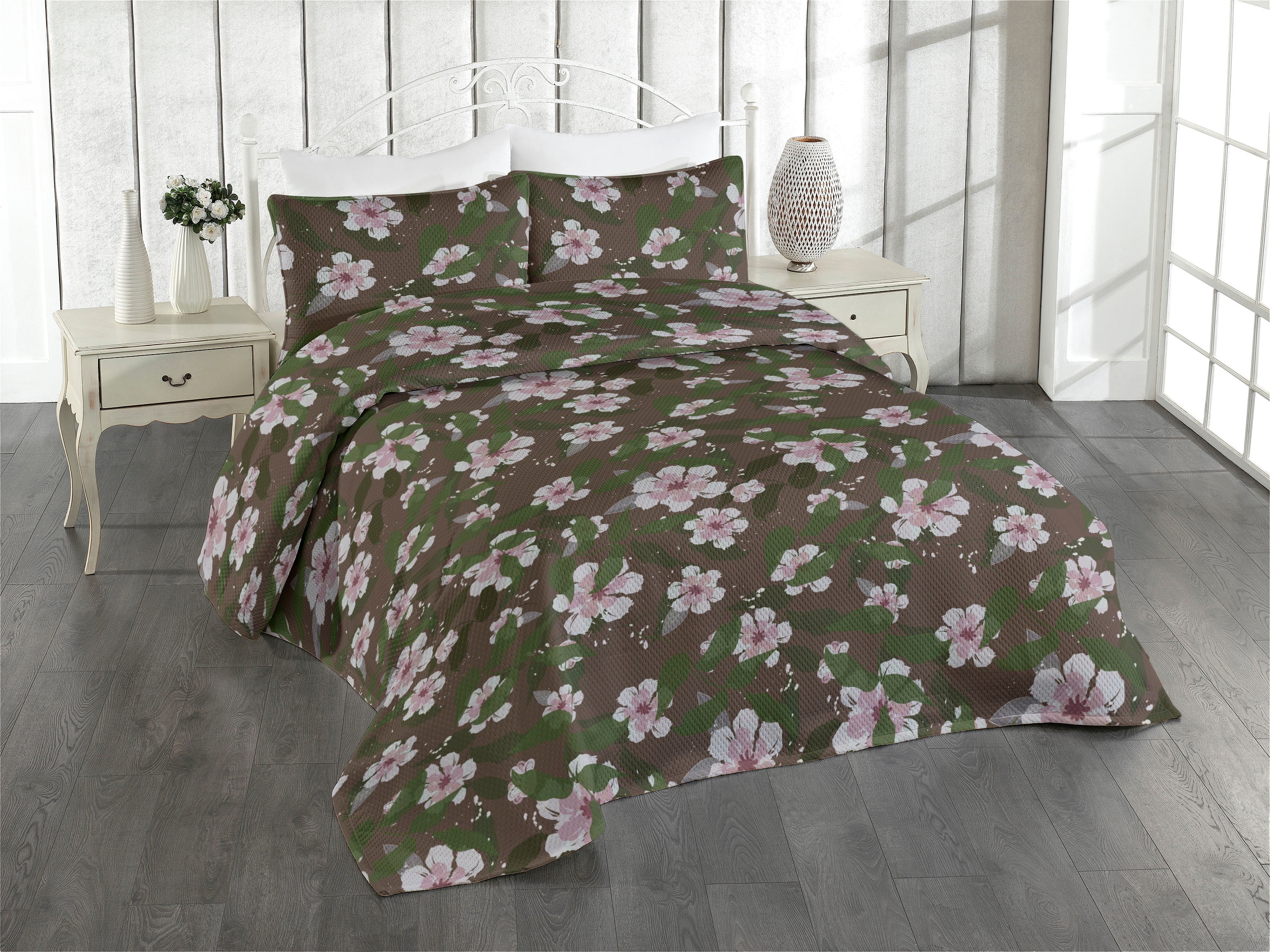Ambesonne Romantic Autumn Quilted Bedspread Set 3 Pcs, Asian Flowers ...