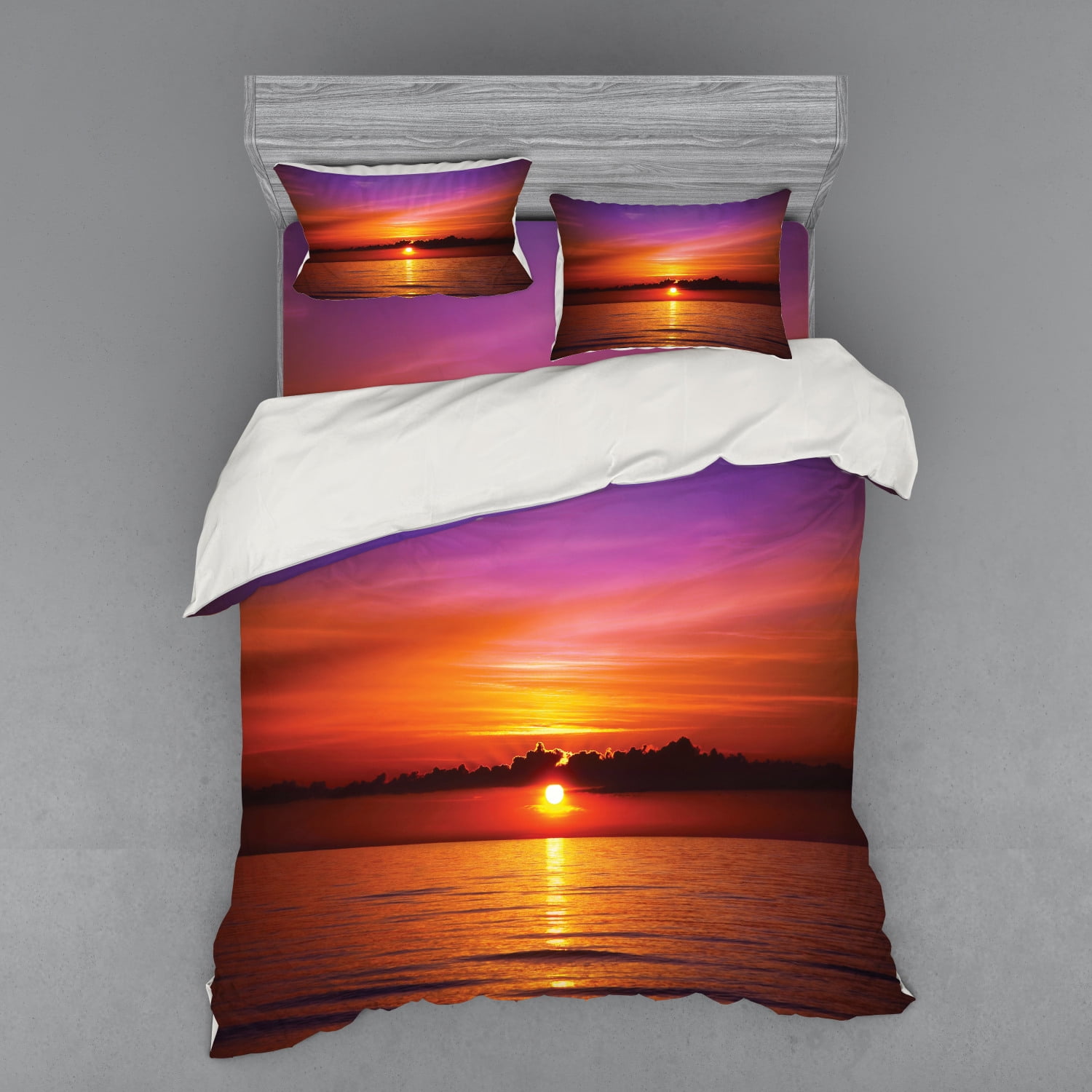 Ambesonne Romantic Bedding Set 4 Pcs, Colorful Beach Sunset, Queen ...