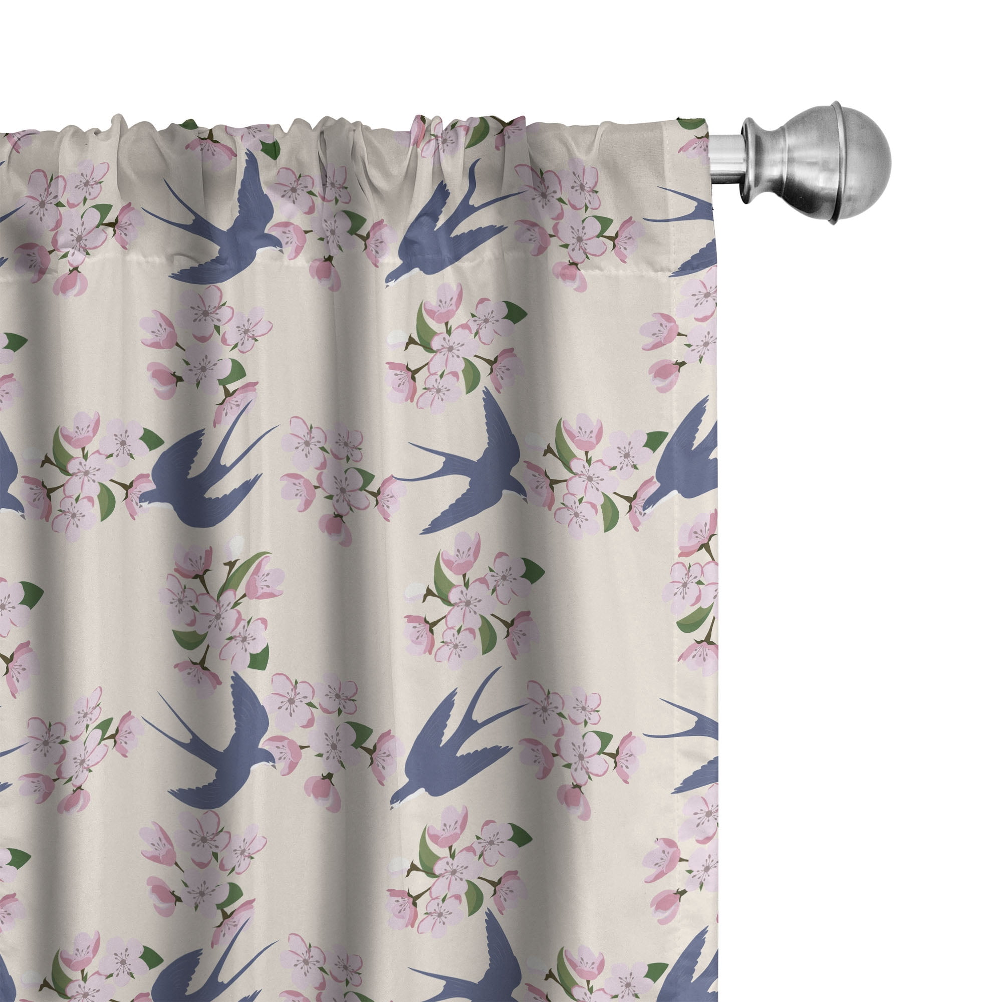Ambesonne Romantic Curtains, Flowers and Swallow, Pair of 28"x63 ...