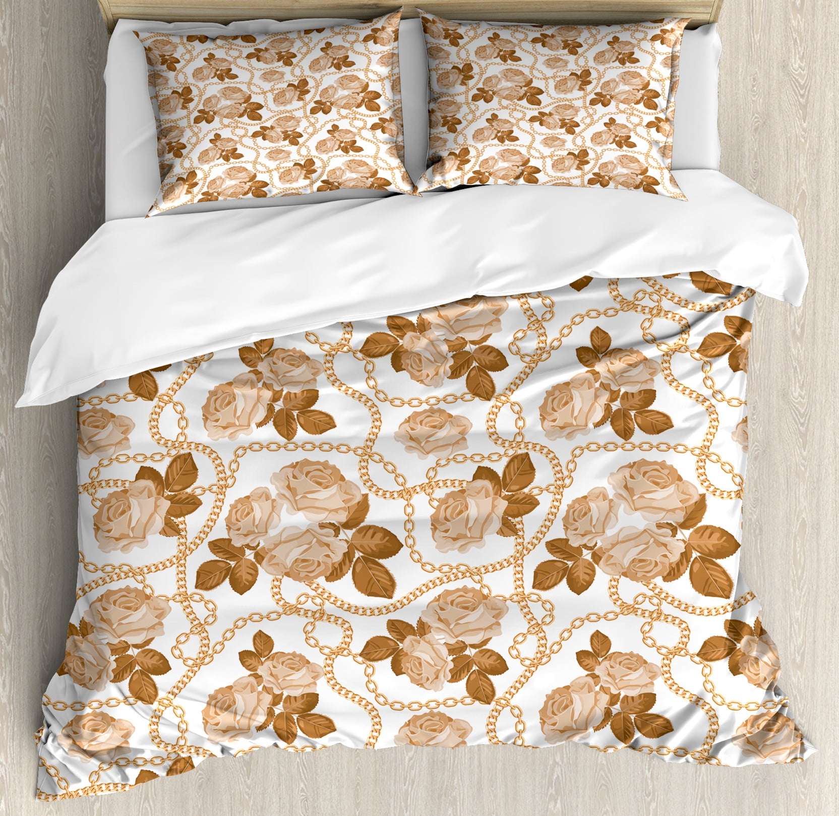 Ambesonne Romantic Duvet Cover Set, Monotone Budding Roses, 2-Calking, Pastel Brown Caramel ...