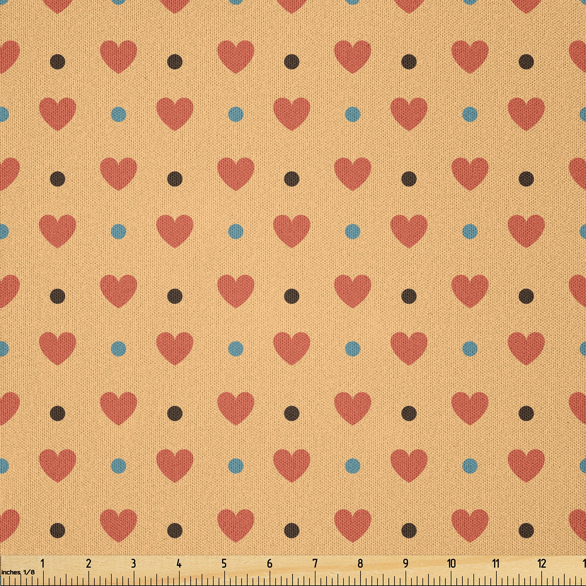 Ambesonne Romantic Fabric by the Yard Microfiber, Hearts Retro Polka ...