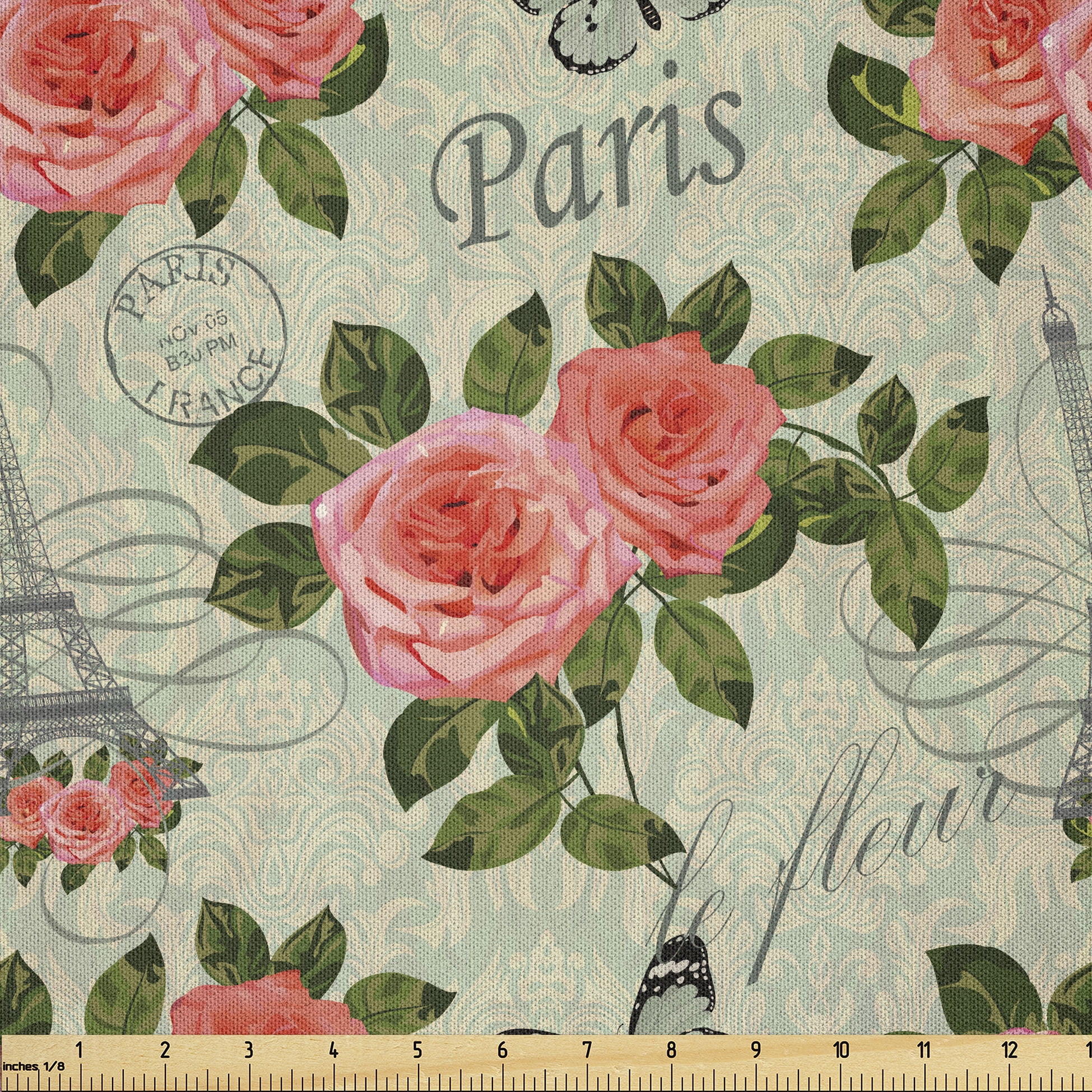 Ambesonne Romantic Fabric by the Yard Microfiber, Paris Themed Flowers ...