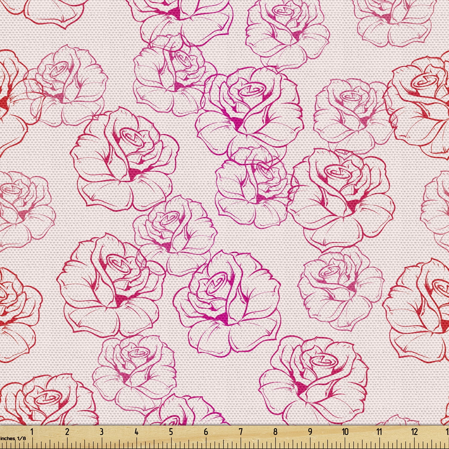 Ambesonne Romantic Fabric by the Yard Upholstery, Outline Rose Petals ...