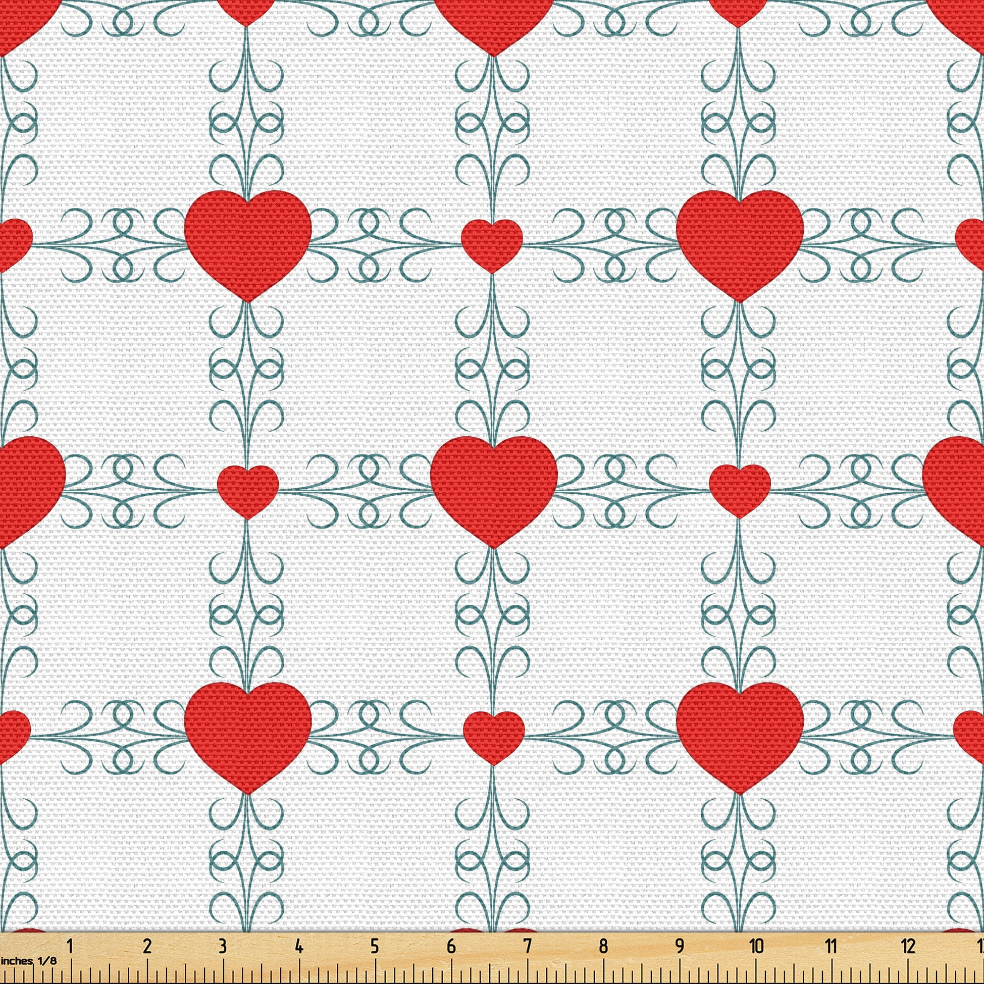 Ambesonne Romantic Fabric by the Yard Upholstery, Wavy Lines and Hearts ...