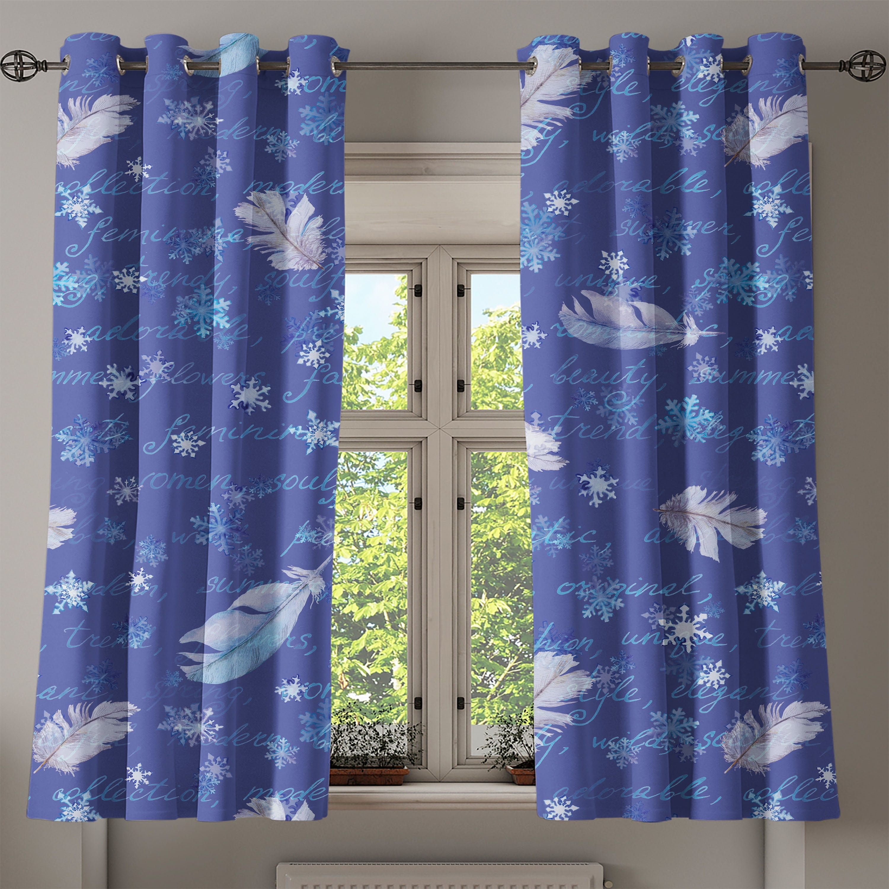 Ambesonne Romantic Grommet Curtain, Feathers Cursive Scripts, 50"x60 ...