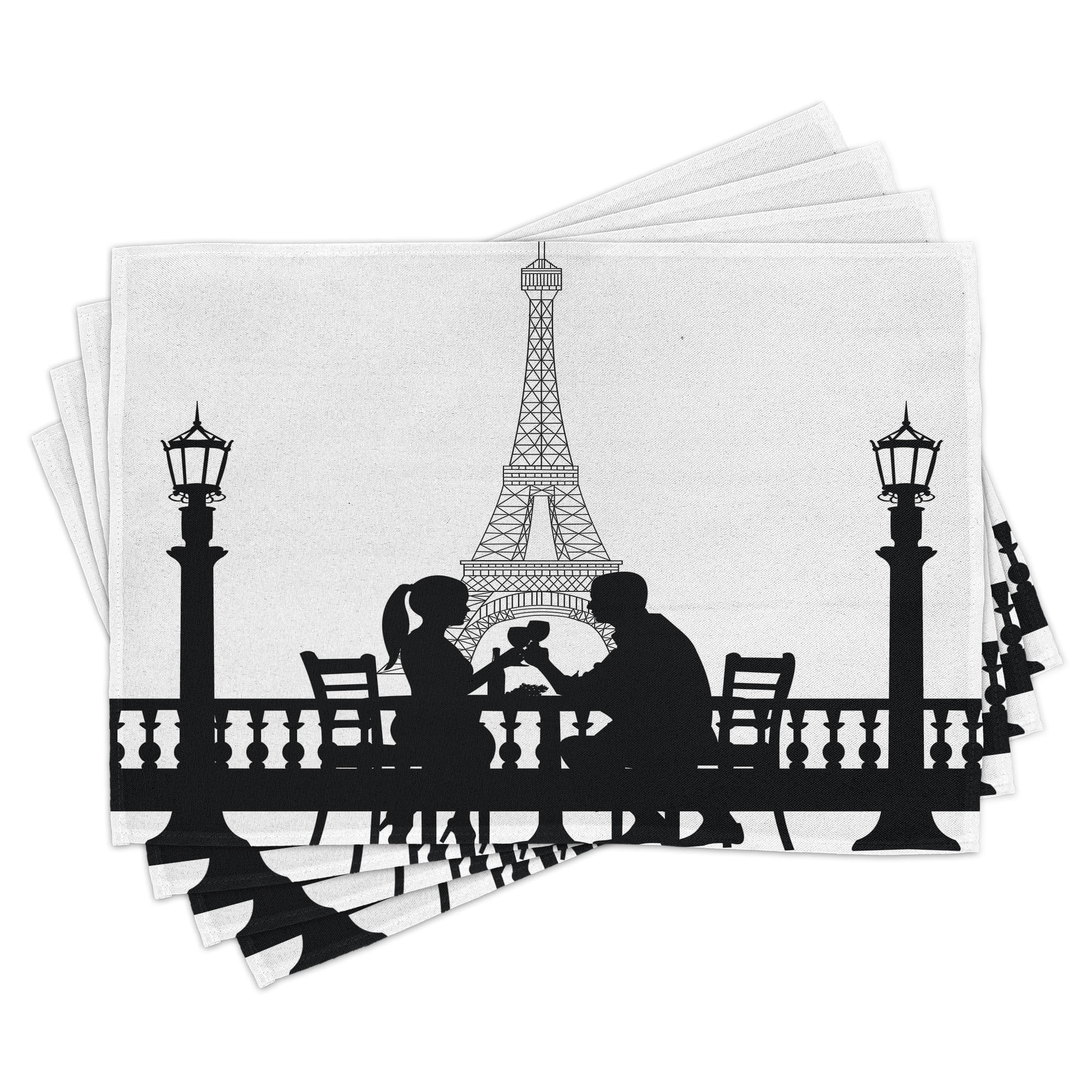 Ambesonne Romantic Place Mats Set of 4, Couple in Dinner Paris ...