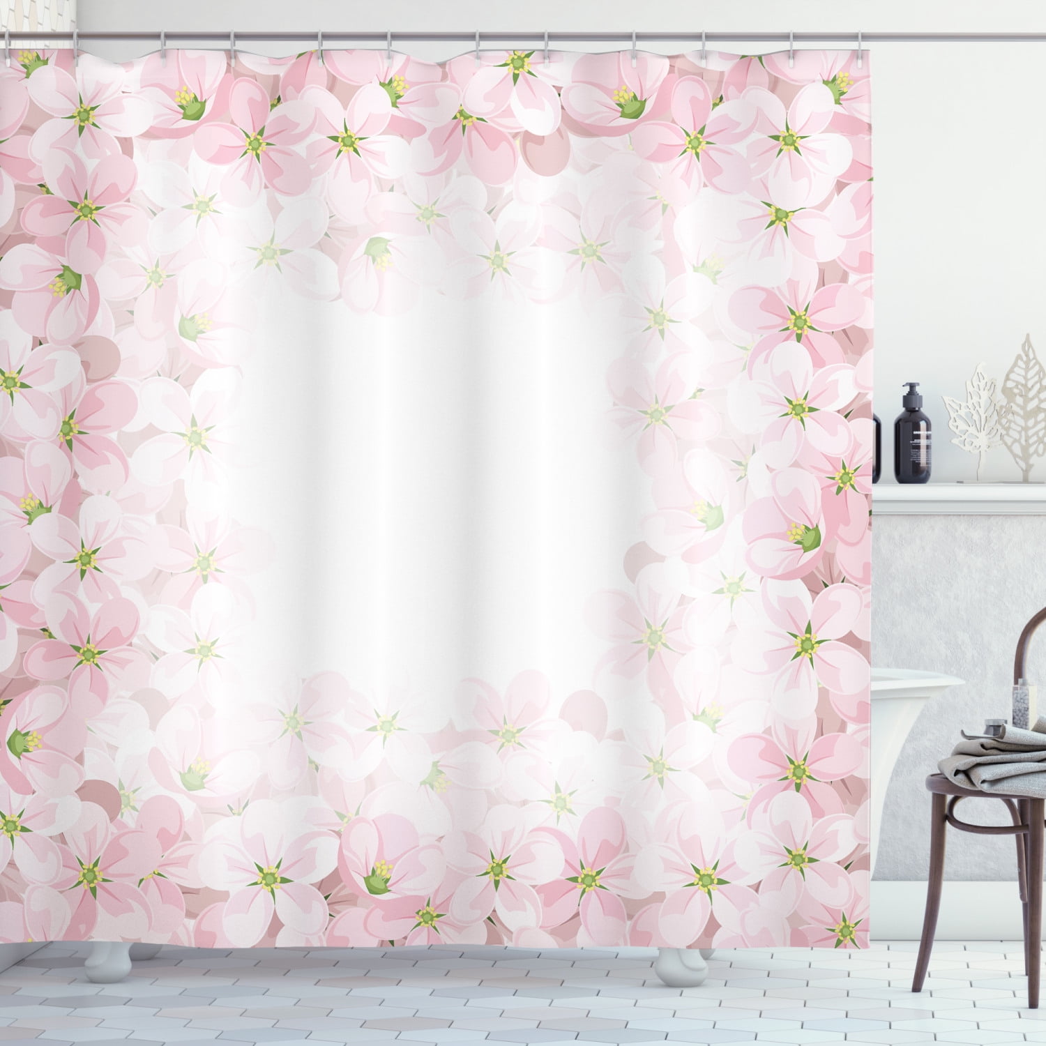 Ambesonne Romantic Shower Curtain, Flower Petals Blooms, 69"Wx70"L ...