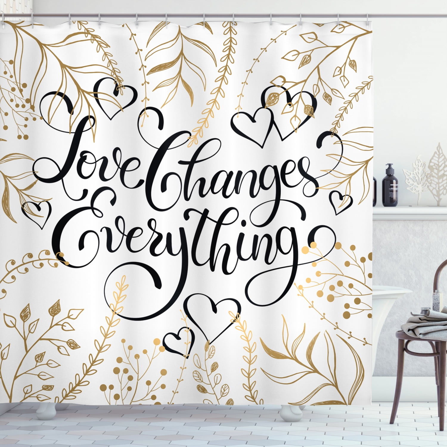 Ambesonne Romantic Shower Curtain, Foliage Pattern, 69"Wx70"L, Sepia ...