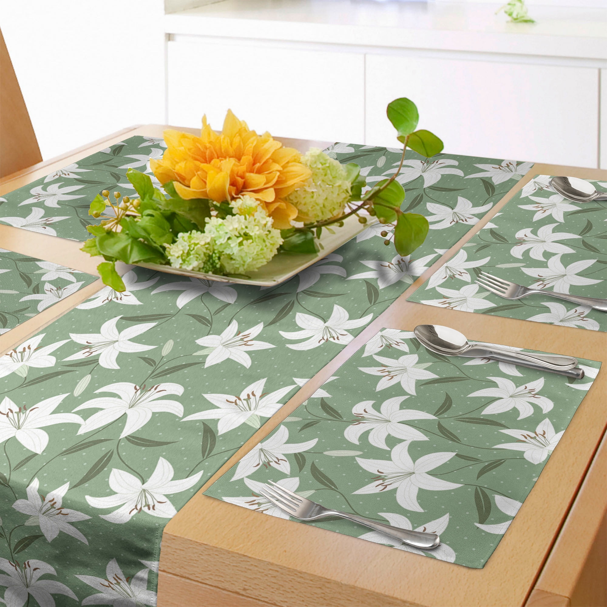 Ambesonne Romantic Table Runner & Placemats, Lilly Bouquet Design ...