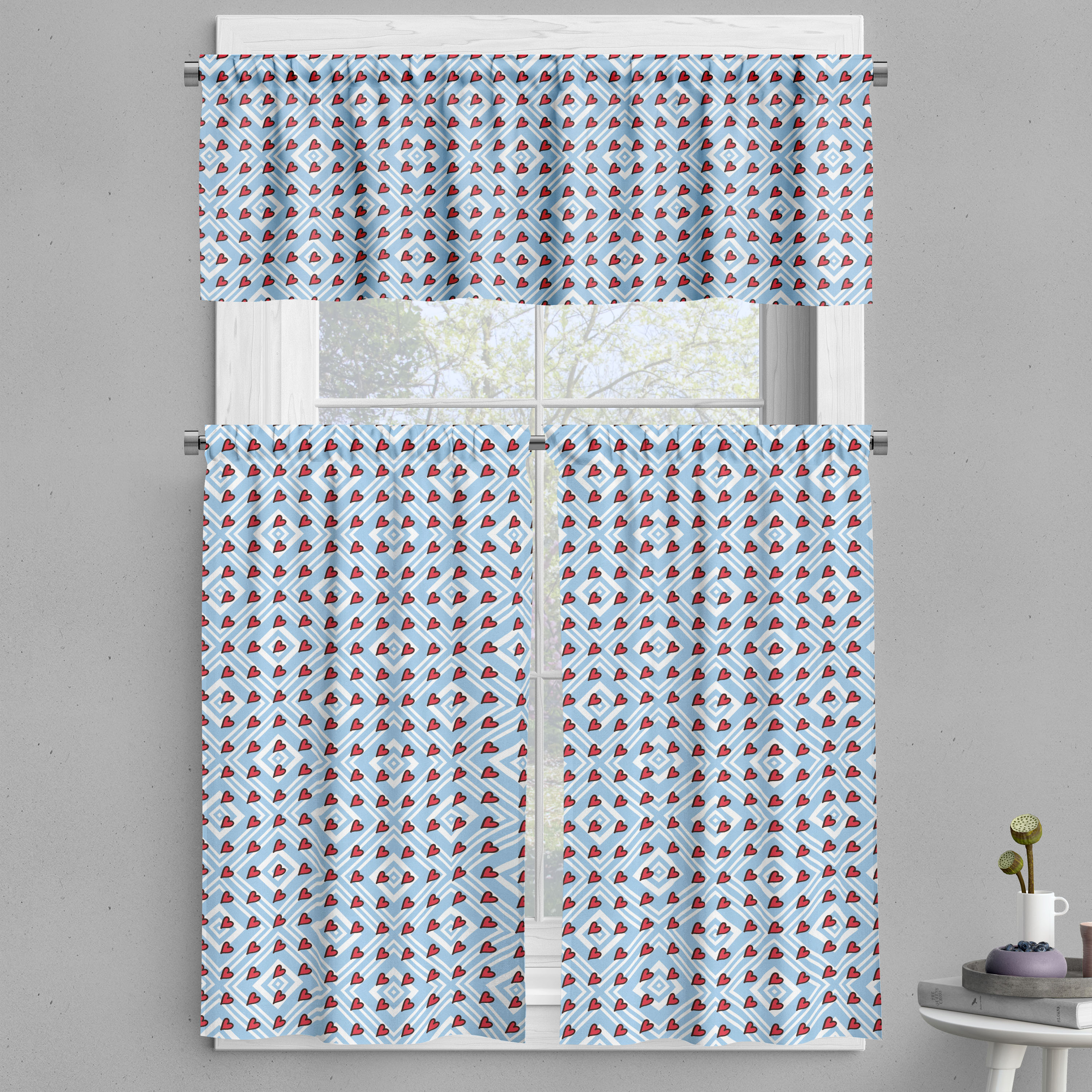 Ambesonne Romantic Valance & Curtain, Bohemian Heart Shapes, 55"x45 ...