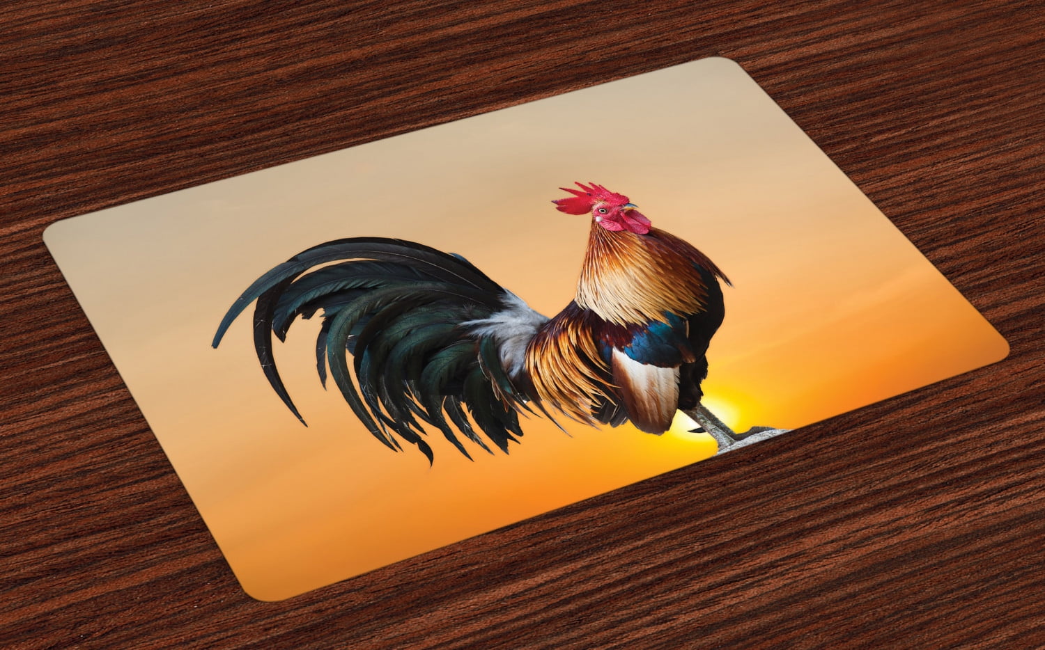 Ambesonne Rooster Place Mats Set of 4, Farm Animal Sunrise, Standard ...