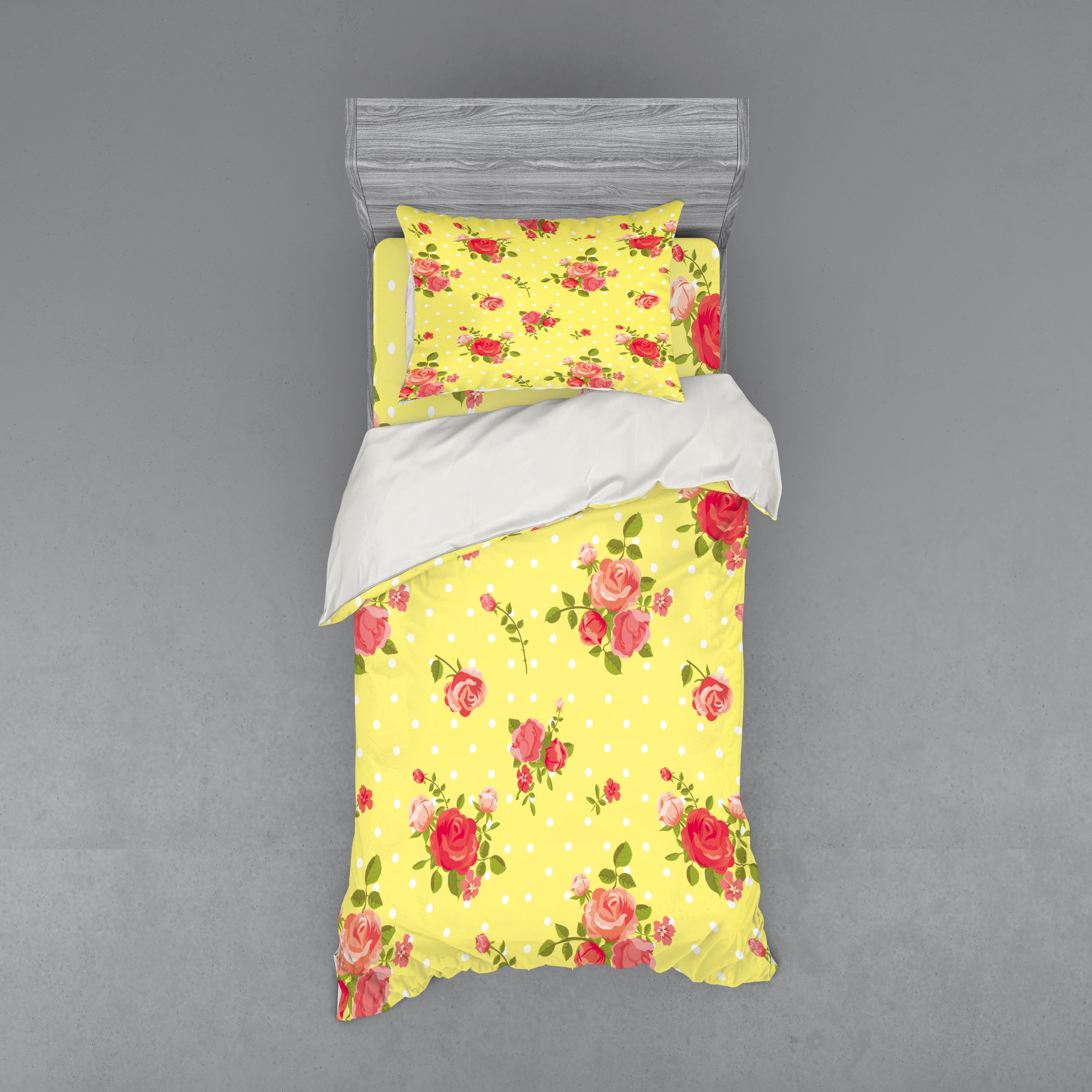 Ambesonne Rose Bedding Set 3 Pcs, Old Fashioned Feminine, Twin, Yellow ...