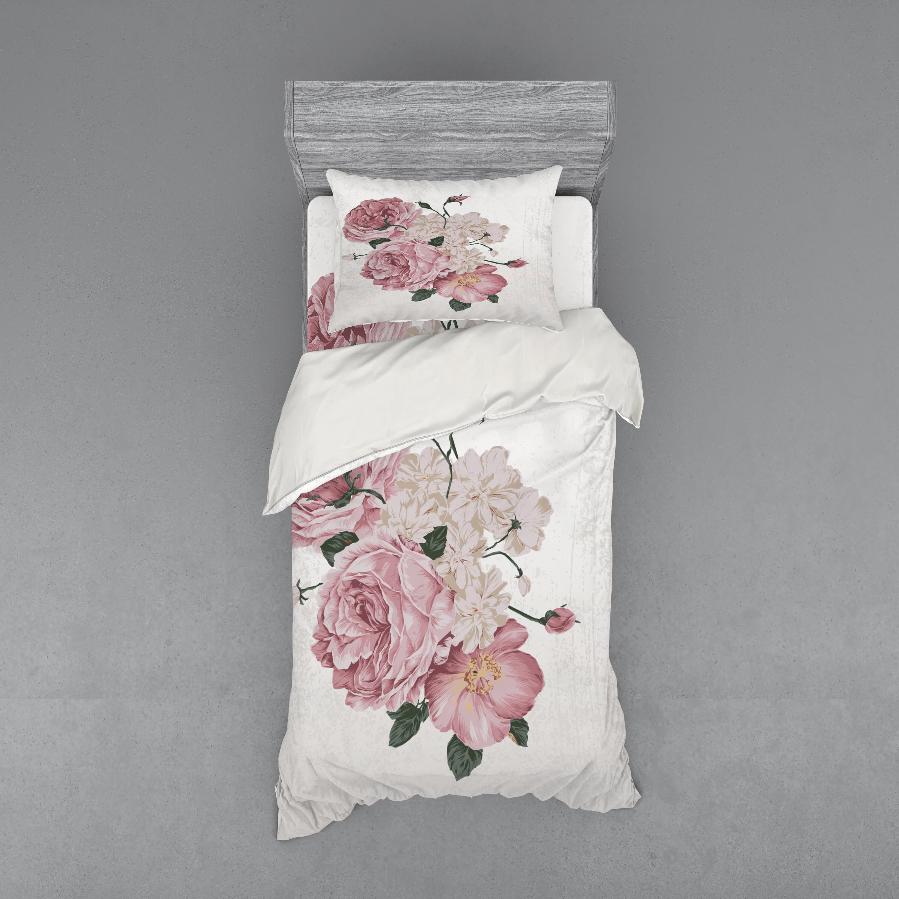 Ambesonne Rose Bedding Set 3 Pcs, Old Roses Corsage Grunge, Twin XL ...
