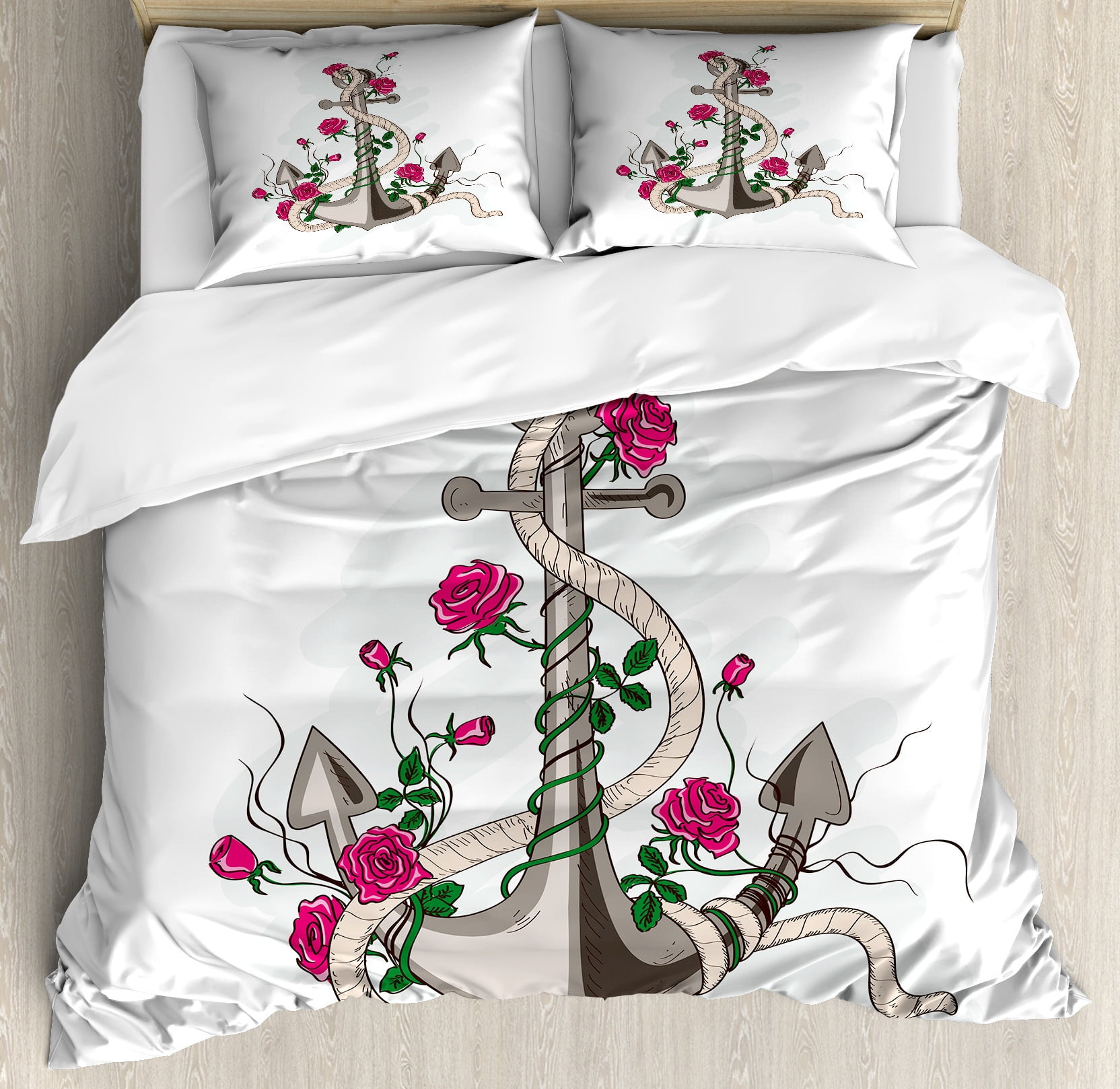 Ambesonne Rose Duvet Cover Set, Romantic Sea Anchor, King, Hot Pink ...