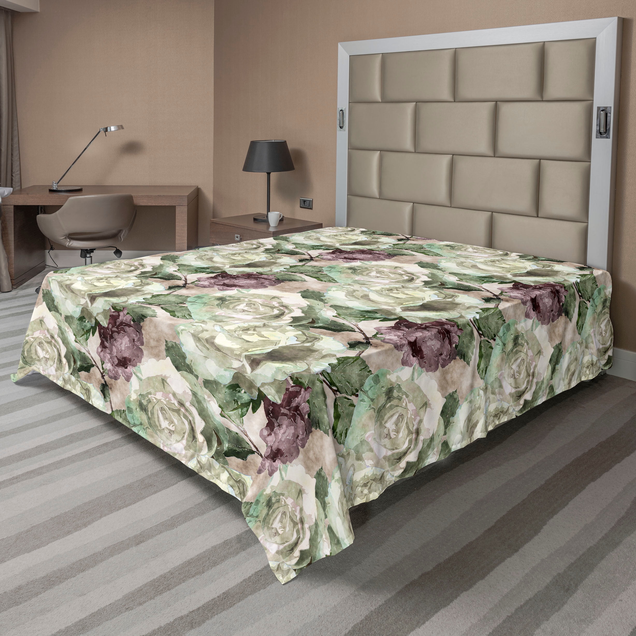 Ambesonne Rose Flat Bedding Sheet Soft Top Sheet, English Garden ...