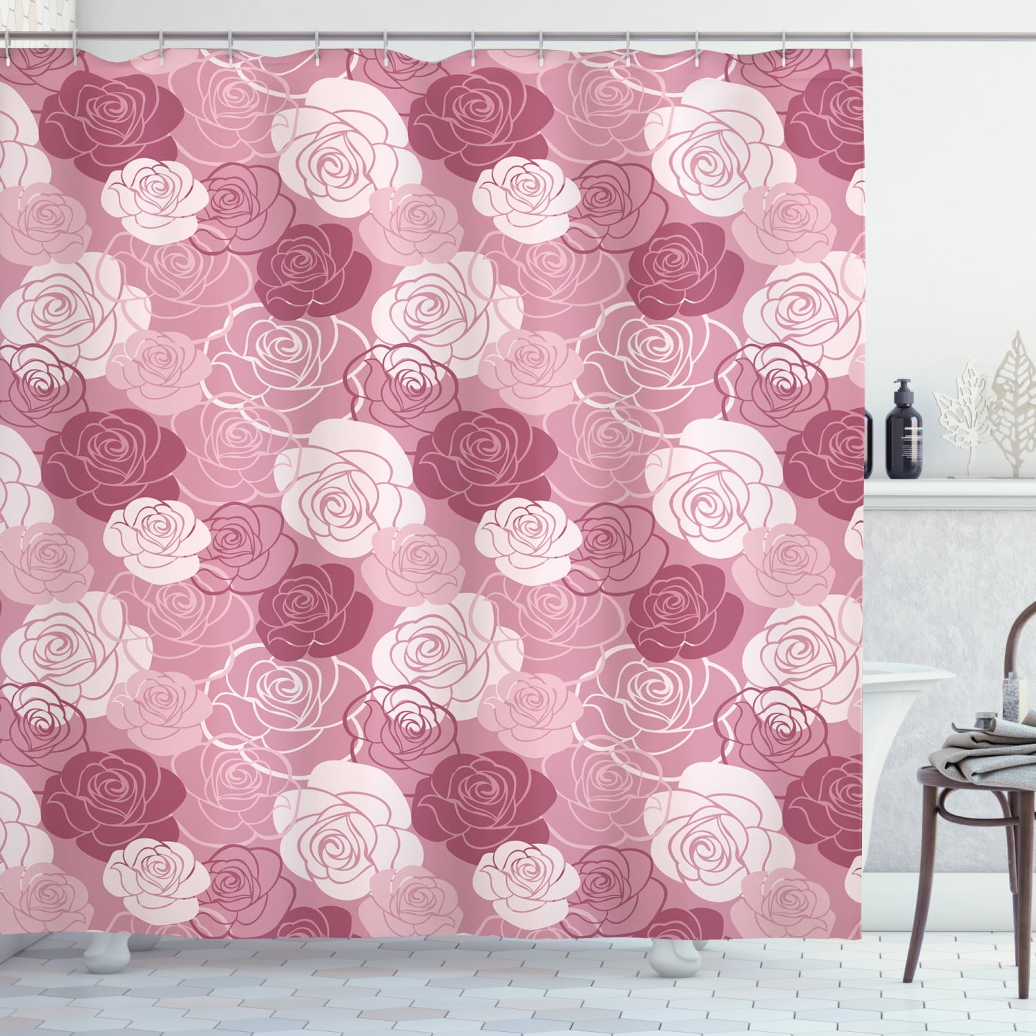 Ambesonne Rose Flowers Shower Curtain, Romantic Petal Motif, 69"Wx84"L ...