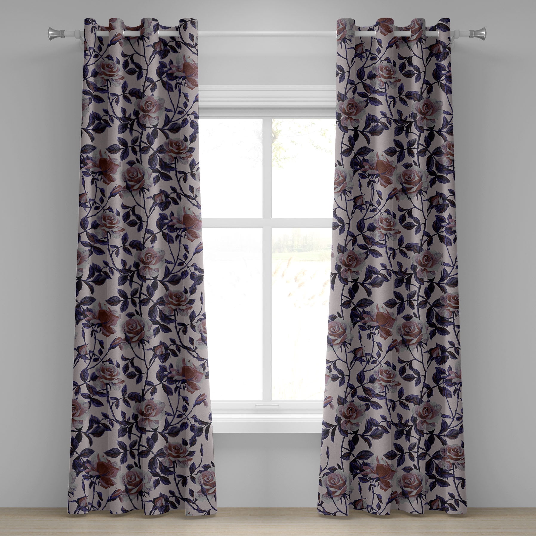 Ambesonne Rose Grommet Curtain, Gothic Flowers Vintage Print, 50"x120 ...