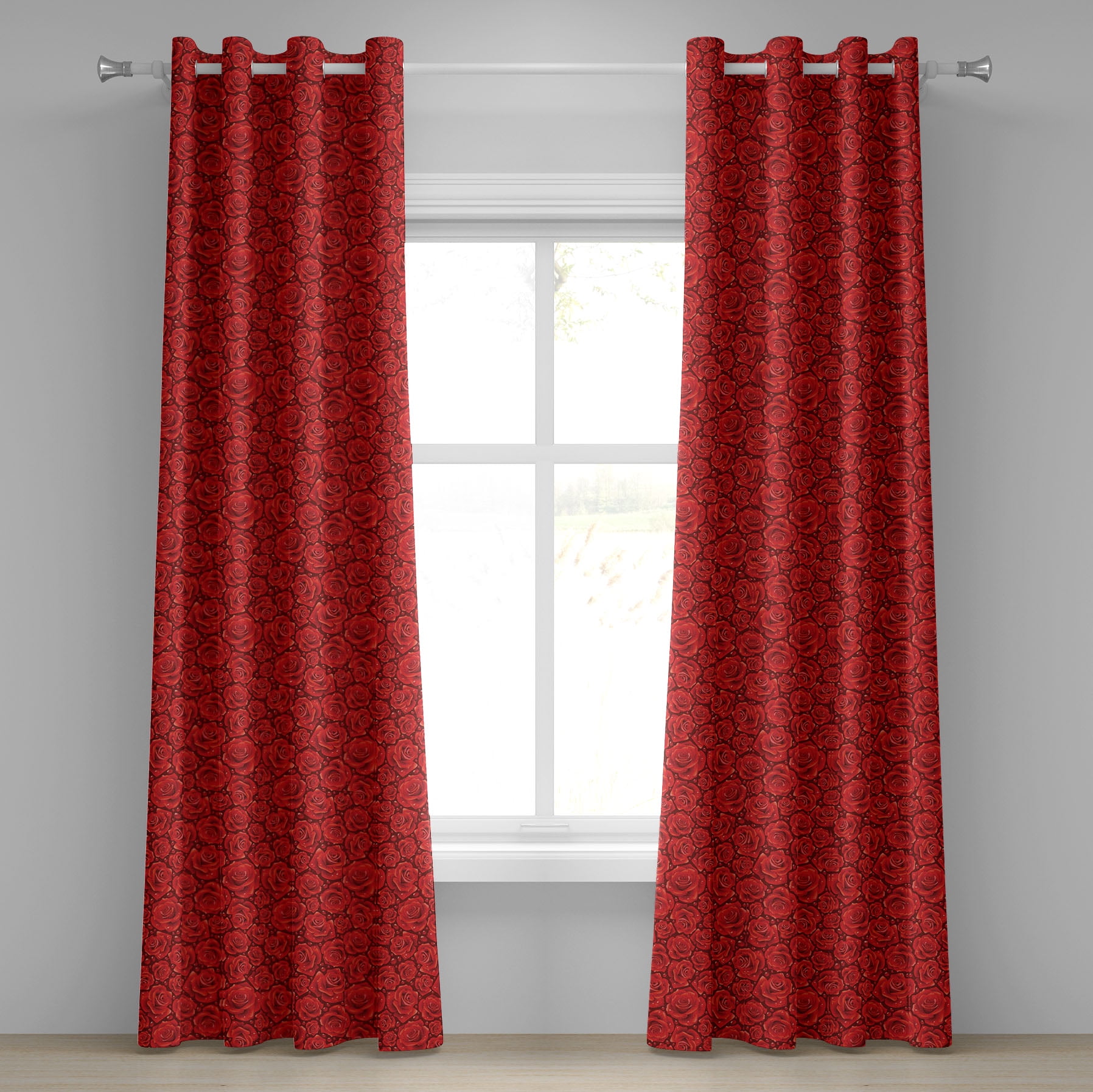 Ambesonne Rose Grommet Curtain, Red Roses Water Rain Drops, 50" x 84 ...