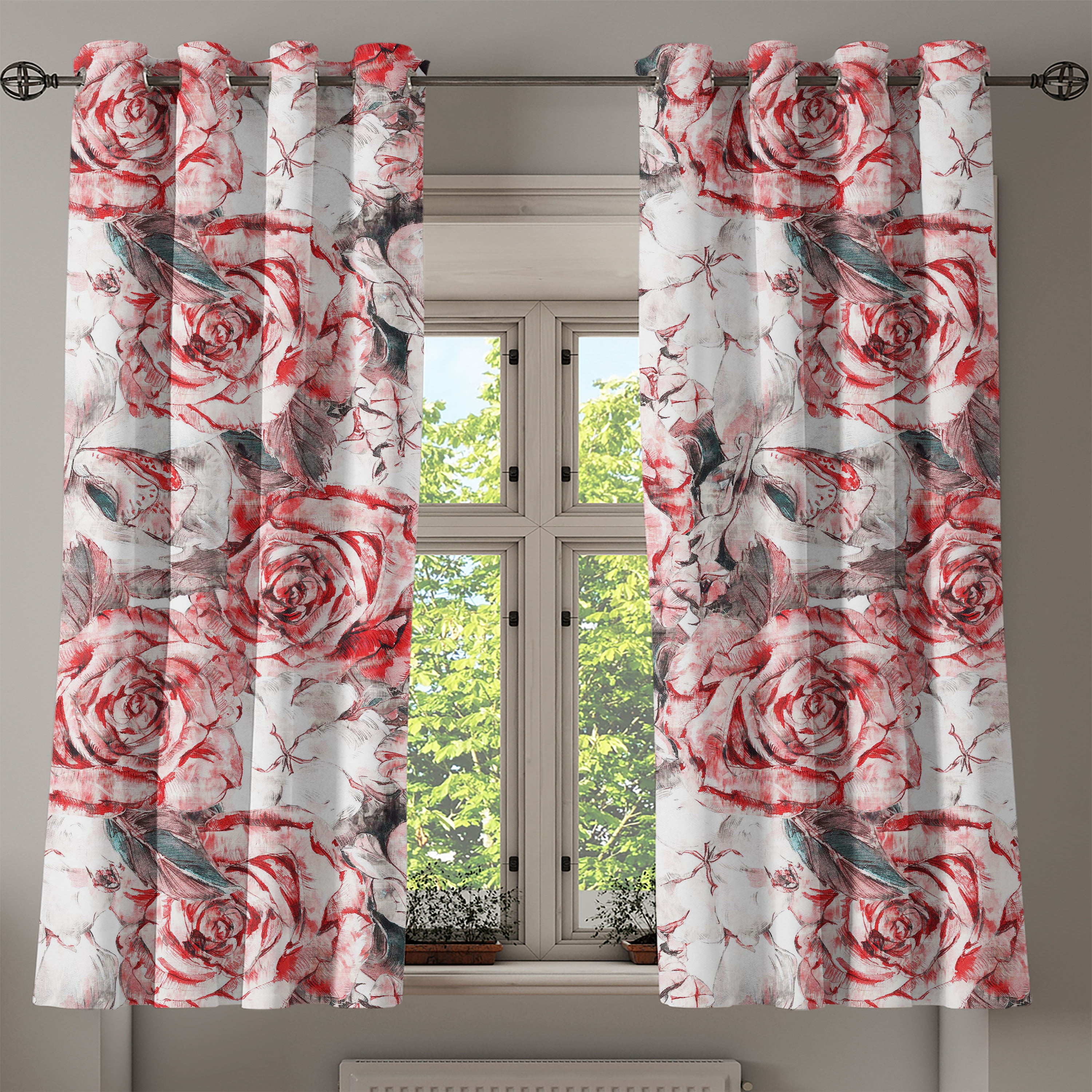 Ambesonne Rose Grommet Curtain, Romantic Grunge Flowers Print, 50"x60 ...