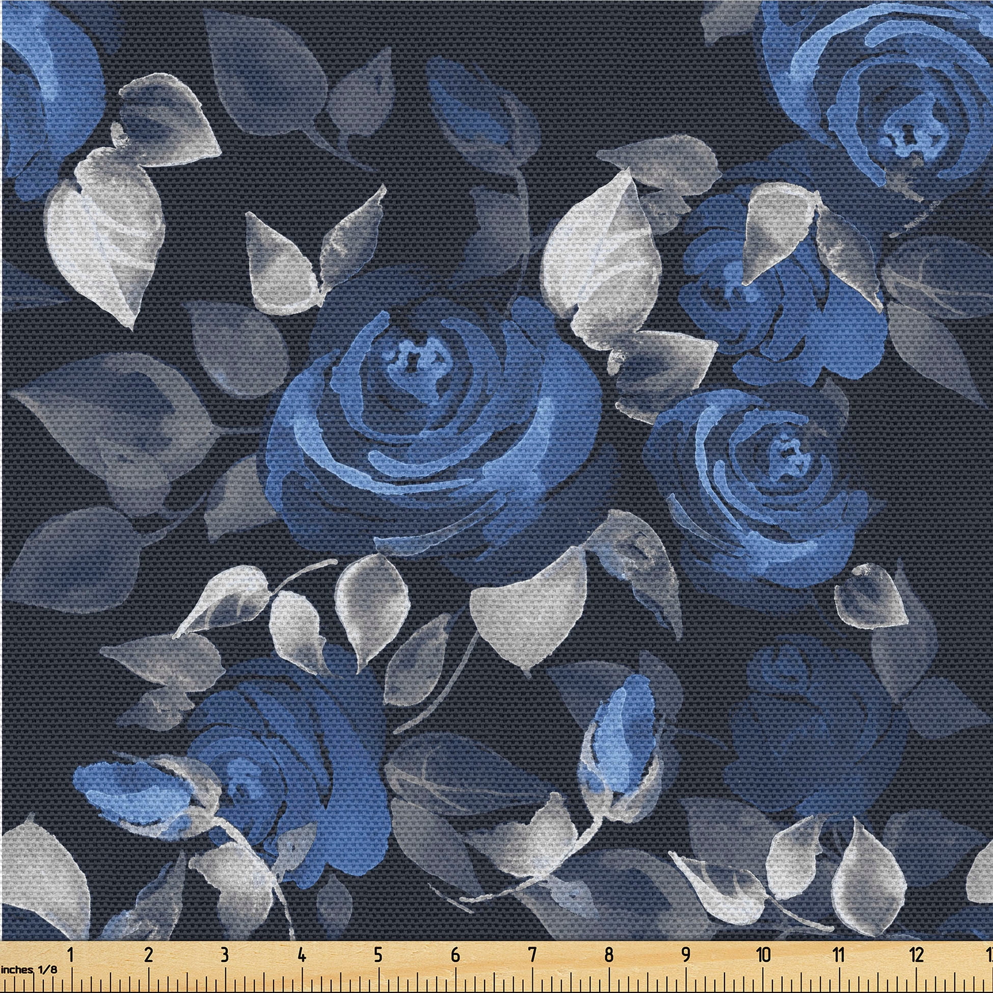 Ambesonne Rose Pattern Fabric by the Yard Upholstery, Night Jungle Flowers, 2 Yards, Cobalt Blue ...