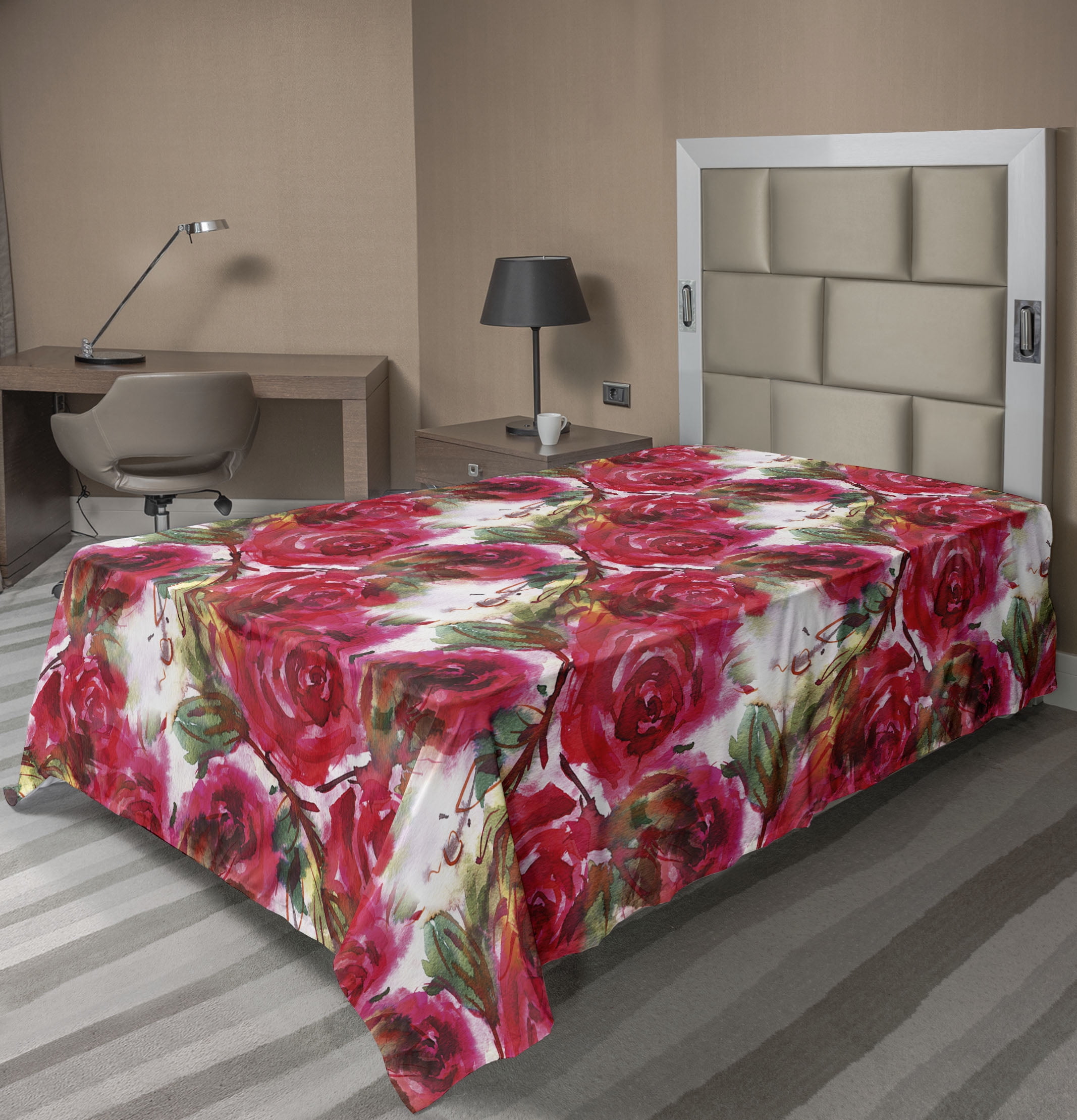 Ambesonne Rose Pattern Flat Bedding Sheet Soft Top Sheet, Aquarelle ...