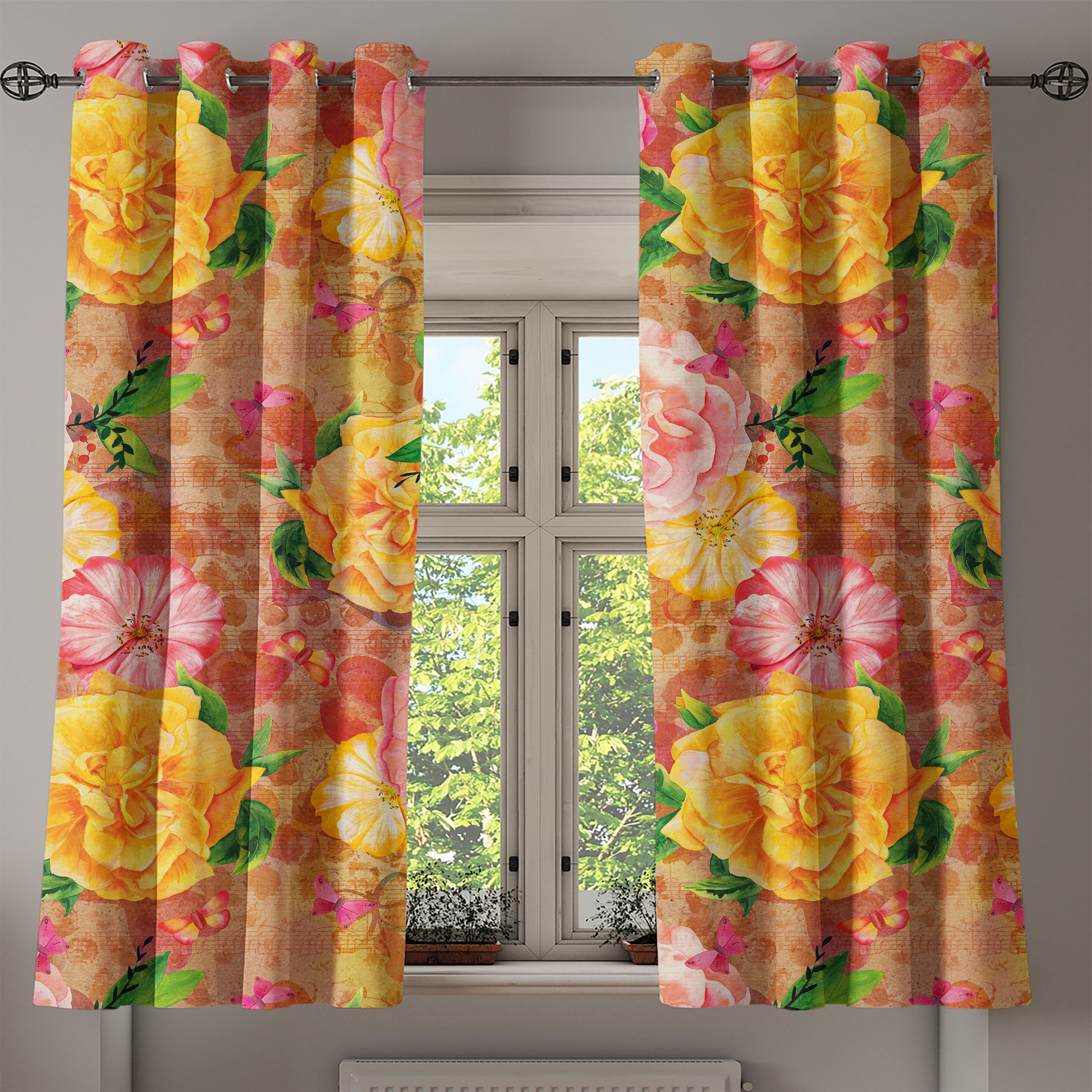 Ambesonne Rose Pattern Grommet Curtain, Flowers Nature Print, 50"x60 ...